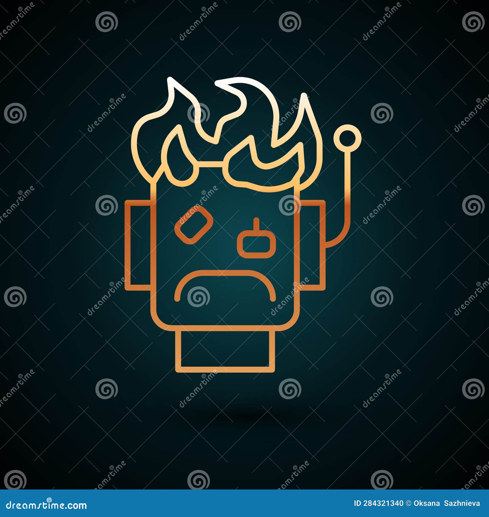 Gold Line Robot Burned Out Icon Isolated on Dark Blue Background ...