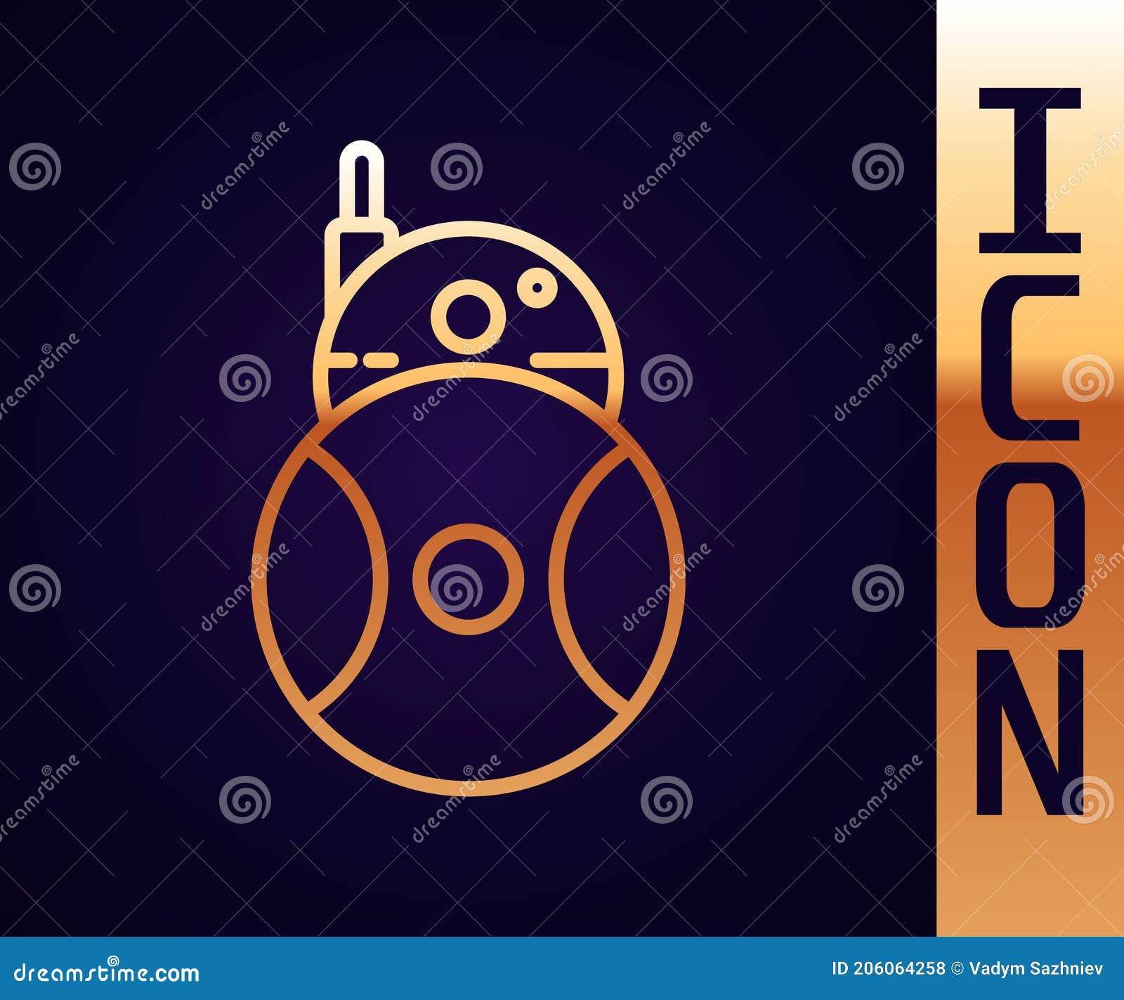 Gold Line Robot Icon Isolated on Black Background. Vector Stock Vector ...