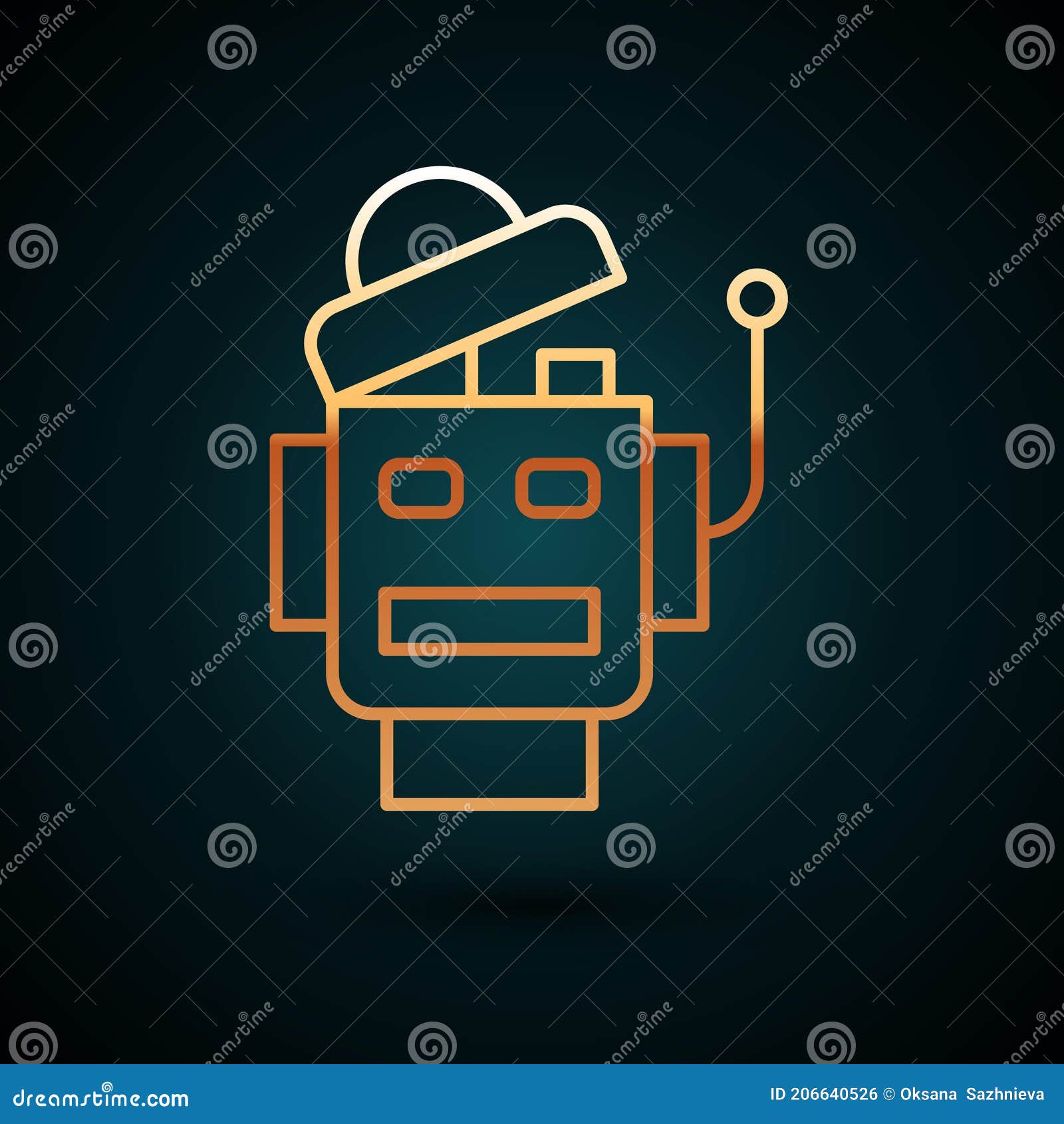 Gold Line Robot Icon Isolated on Dark Blue Background. Artificial ...