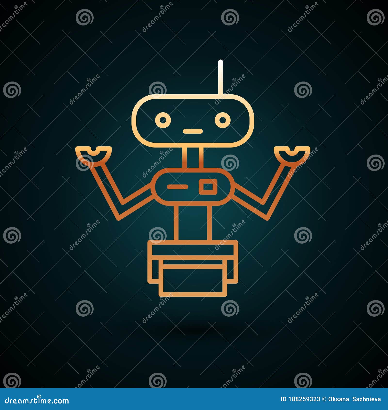 Gold Line Robot Icon Isolated on Dark Blue Background. Vector ...