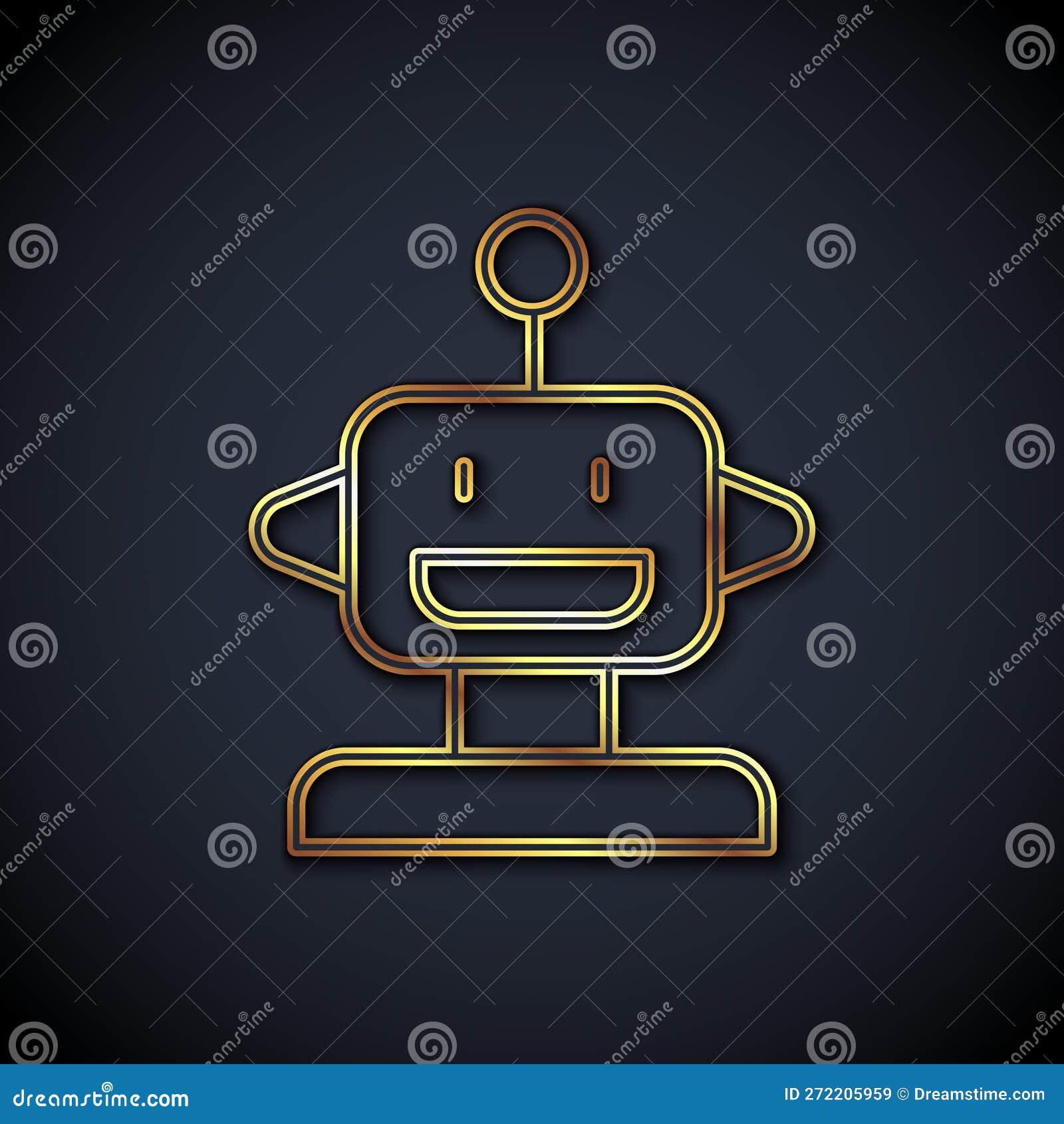 Gold Line Robot Toy Icon Isolated on Black Background. Vector Stock ...