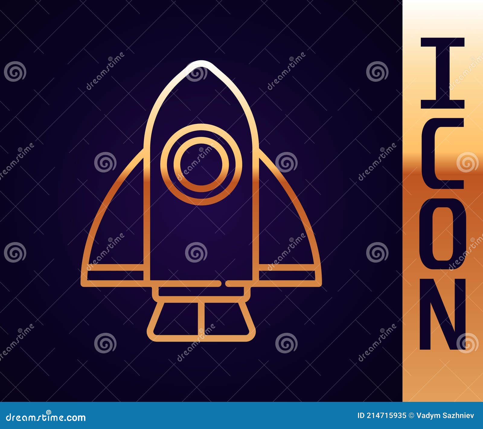 Gold Line Rocket Ship Icon Isolated on Black Background. Space Travel ...