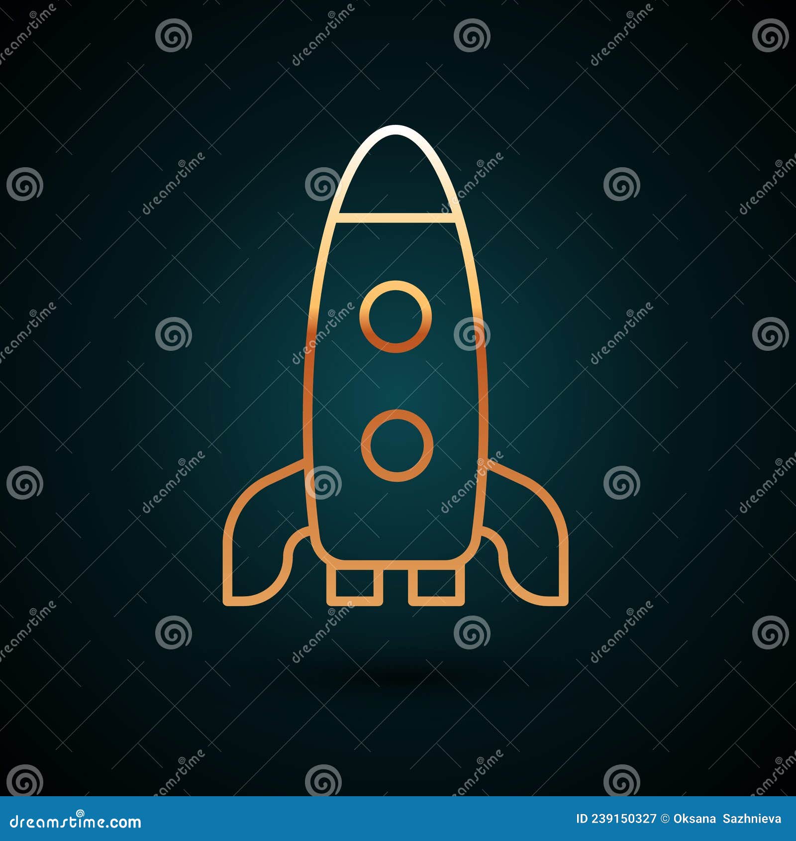Gold Line Rocket Ship Icon Isolated on Dark Blue Background. Space ...