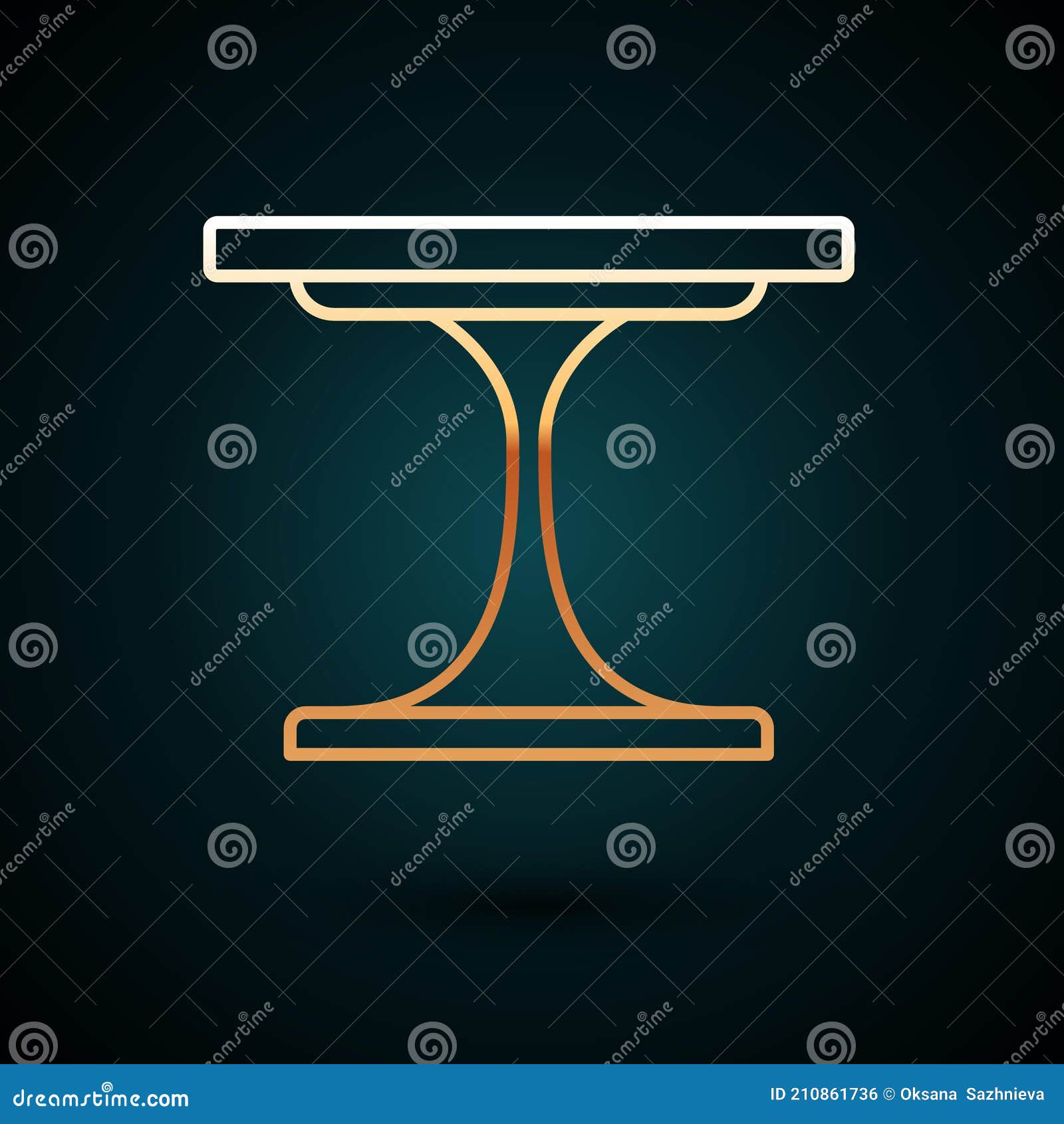 Gold Line Round Table Icon Isolated on Dark Blue Background. Vector ...