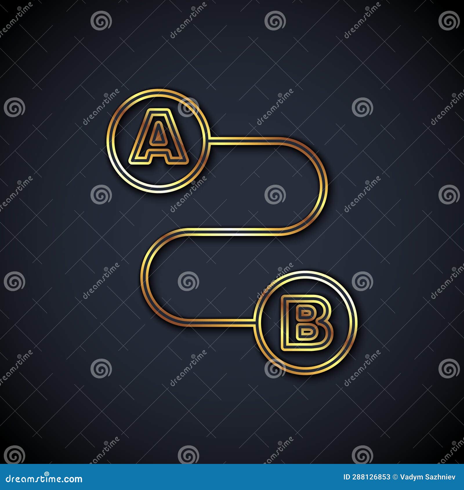 Gold Line Route Location Icon Isolated on Black Background. Map Pointer ...