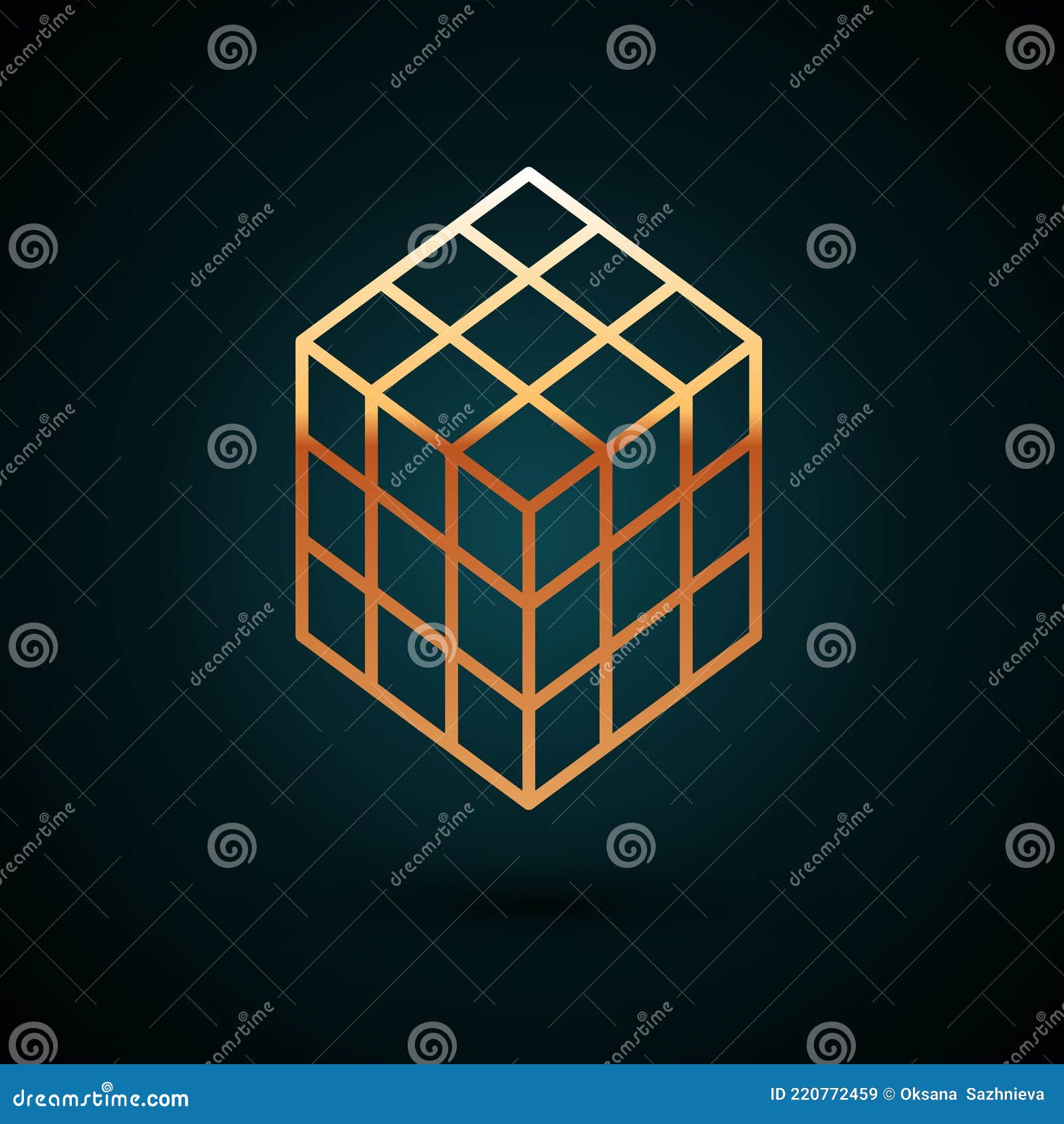 Gold Line Rubik Cube Icon Isolated on Dark Blue Background. Mechanical ...