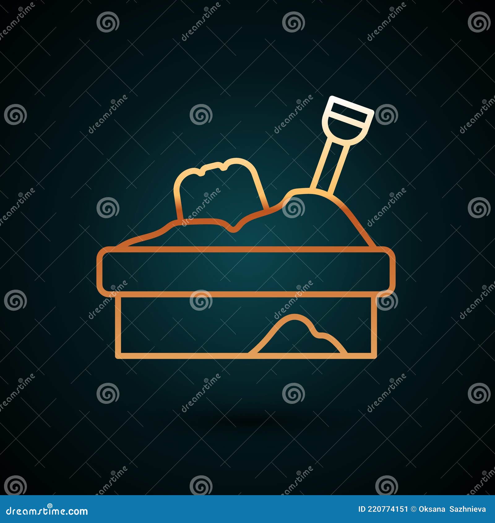 Gold Line Sandbox with Sand Icon Isolated on Dark Blue Background ...