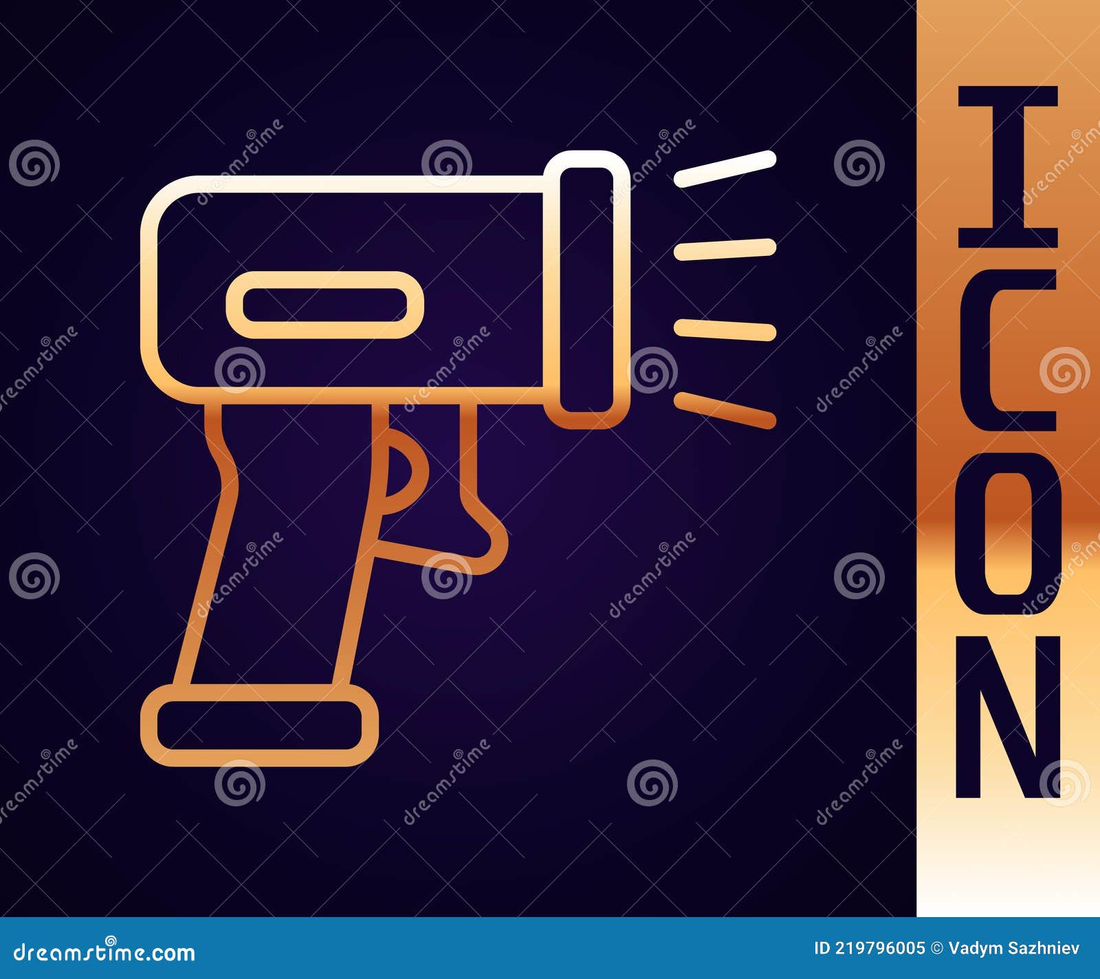 Gold Line Scanner Scanning Bar Code Icon Isolated on Black Background ...