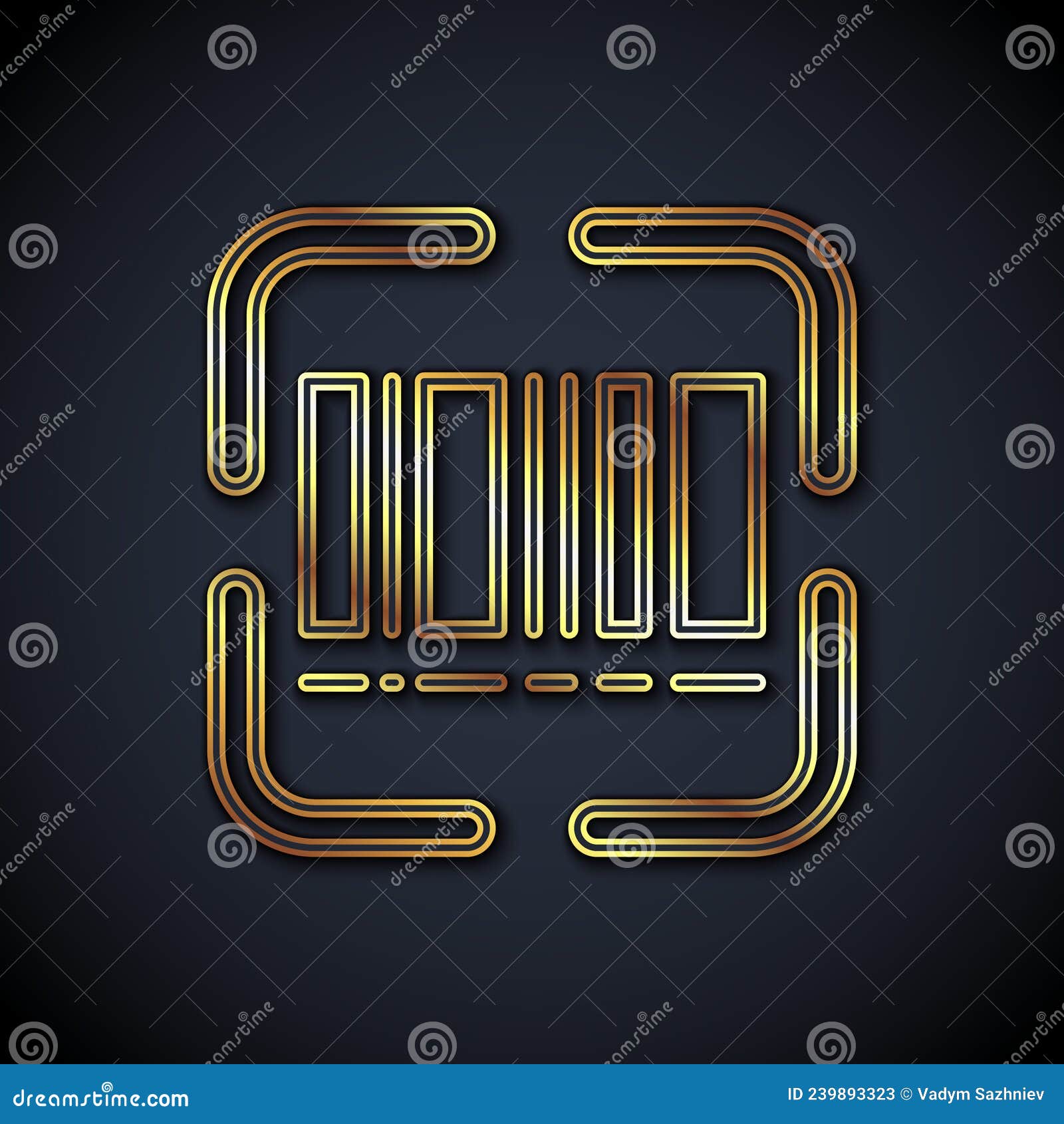 Gold Line Scanner Scanning Bar Code Icon Isolated on Black Background ...