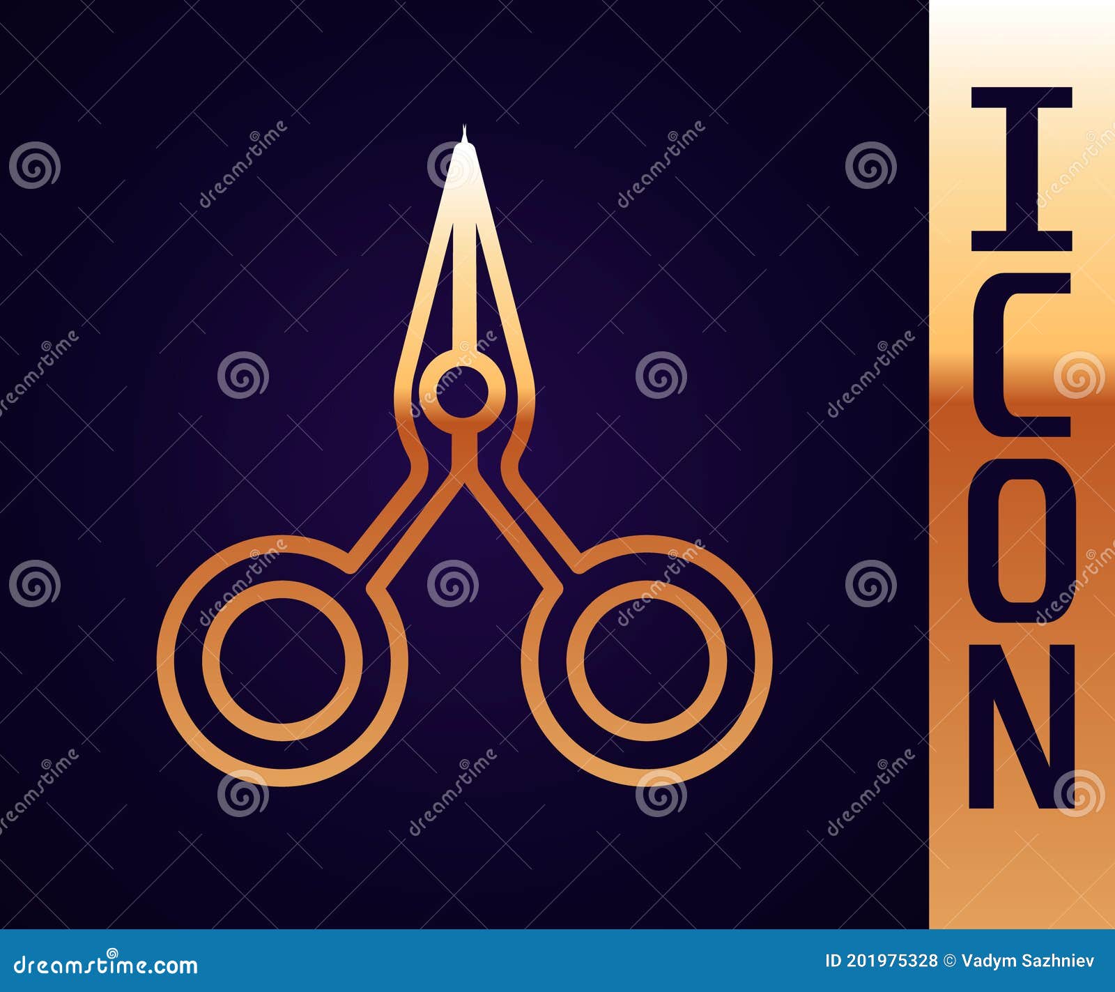 Gold Line Scissors Icon Isolated on Black Background. Cutting Tool Sign ...