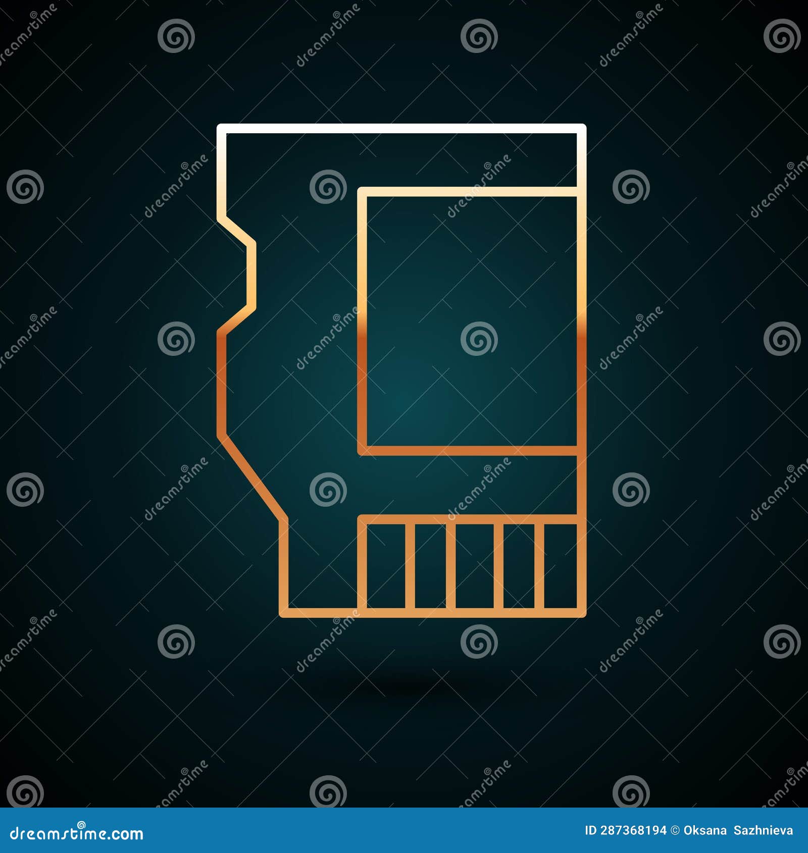 Gold Line SD Card Icon Isolated on Dark Blue Background. Memory Card ...