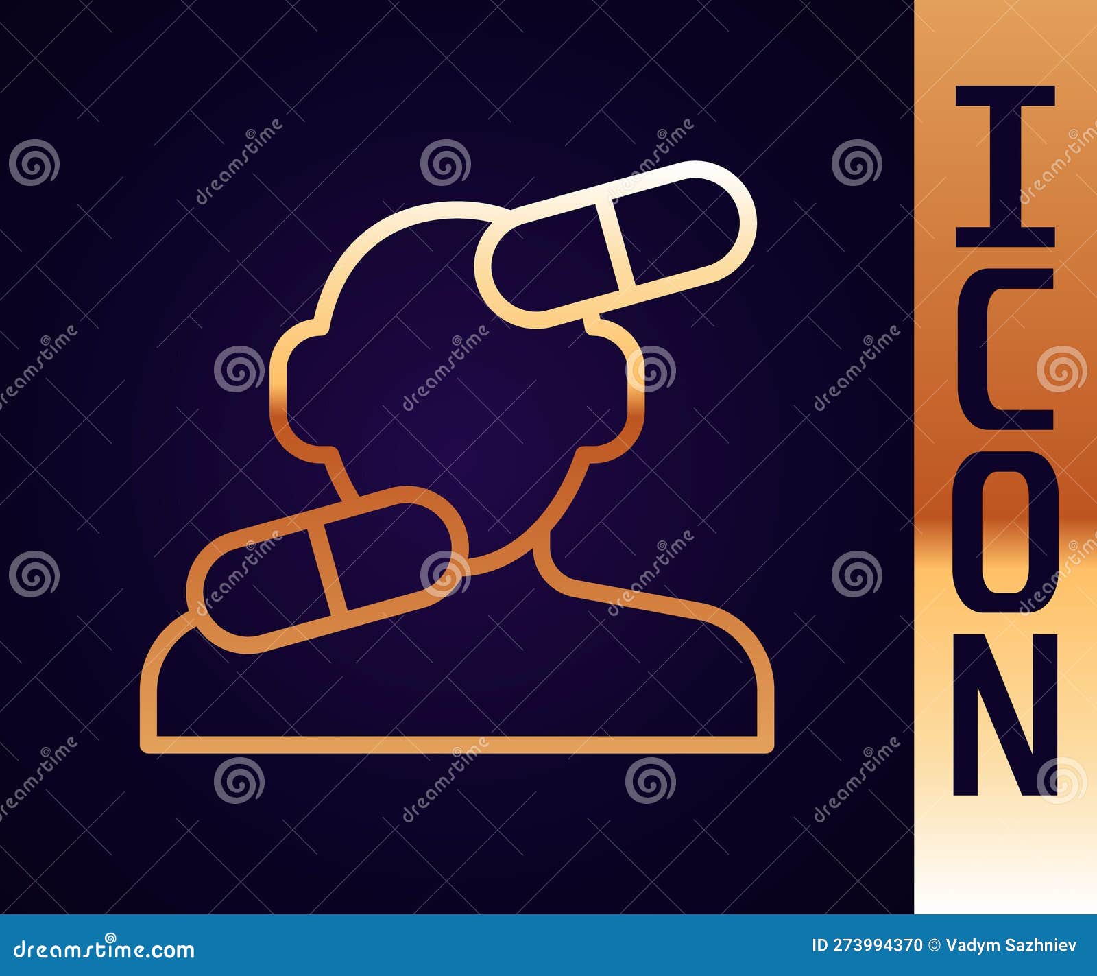 Gold Line Sedative Pills Icon Isolated on Black Background. Vector ...