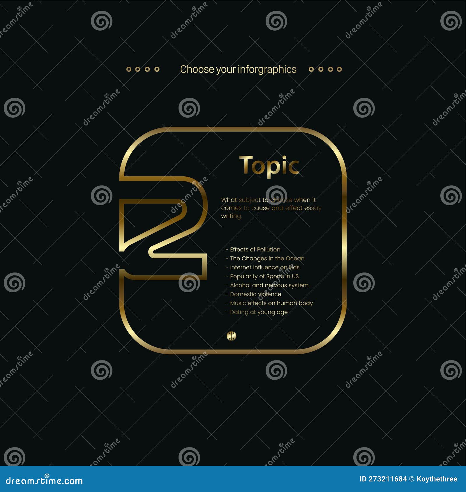 Gold Line Shape of Number Two, Luxury Infographic Vector Design, 2 ...