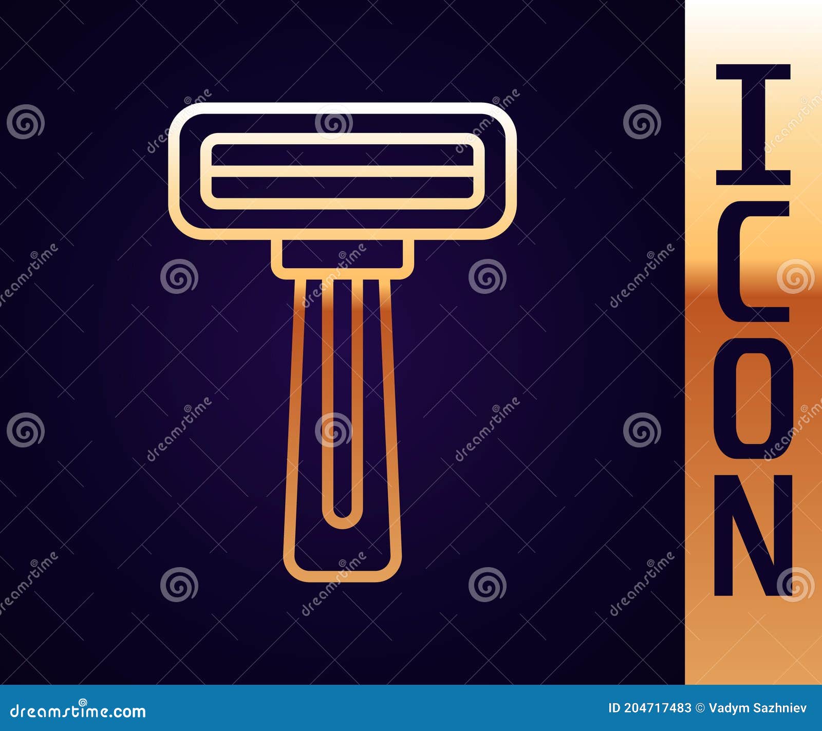 Gold Line Shaving Razor Icon Isolated on Black Background. Vector Stock ...