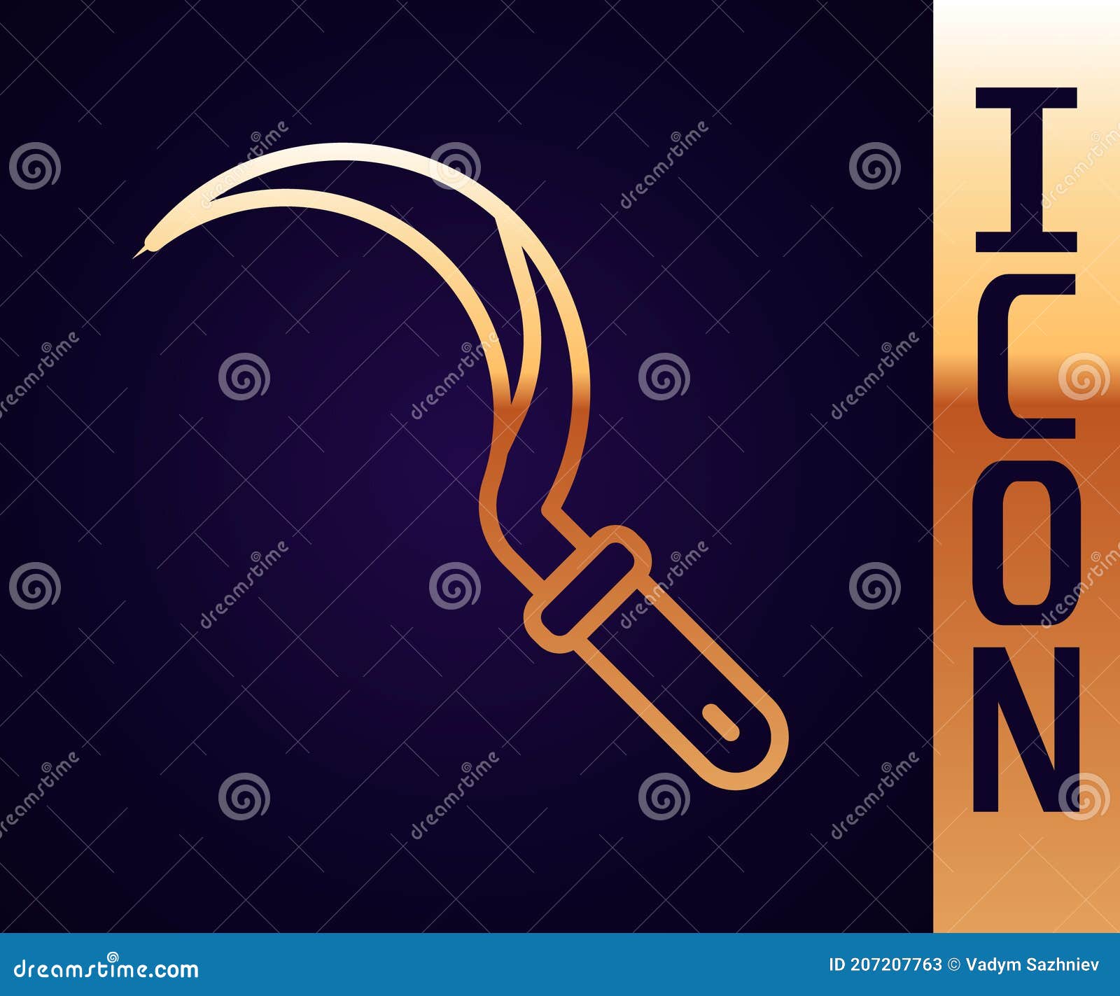 Gold Line Sickle Icon Isolated on Black Background. Reaping Hook Sign ...