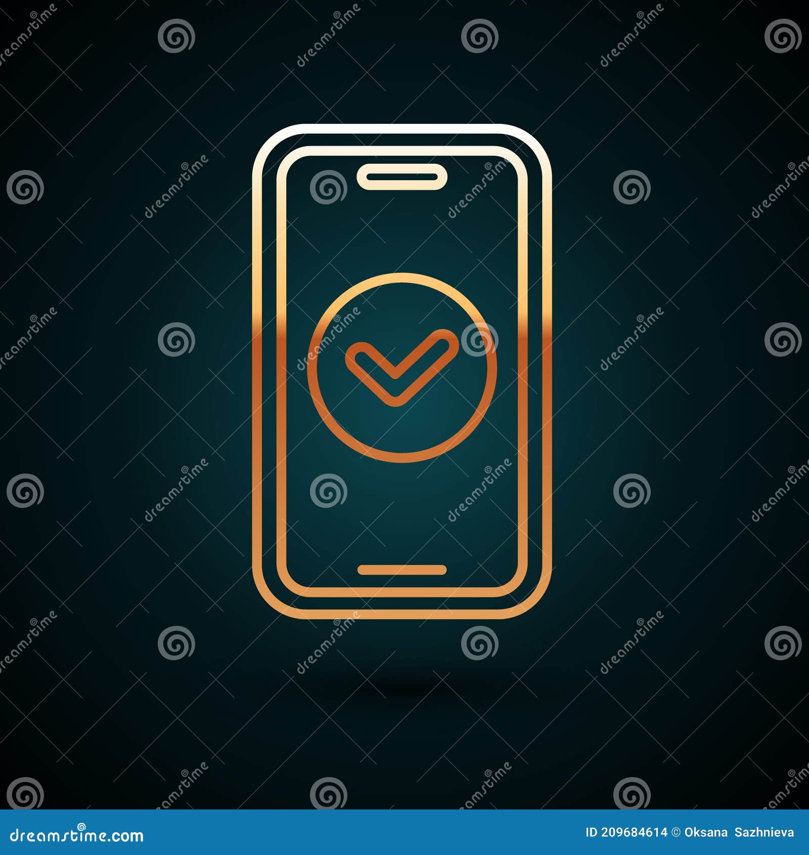 Gold Line Smartphone, Mobile Phone Icon Isolated on Dark Blue ...