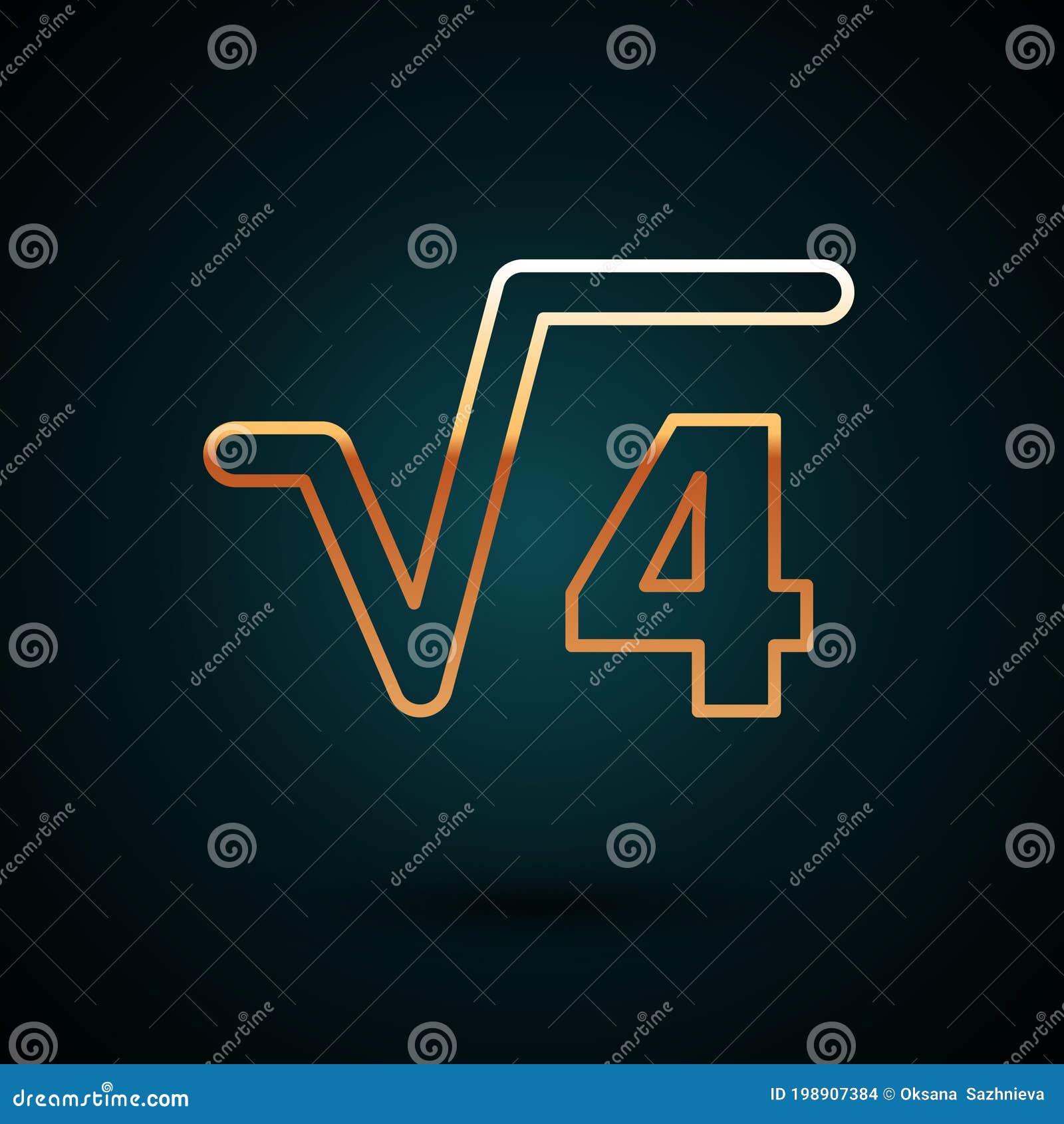 Gold Line Square Root of 4 Glyph Icon Isolated on Dark Blue Background ...