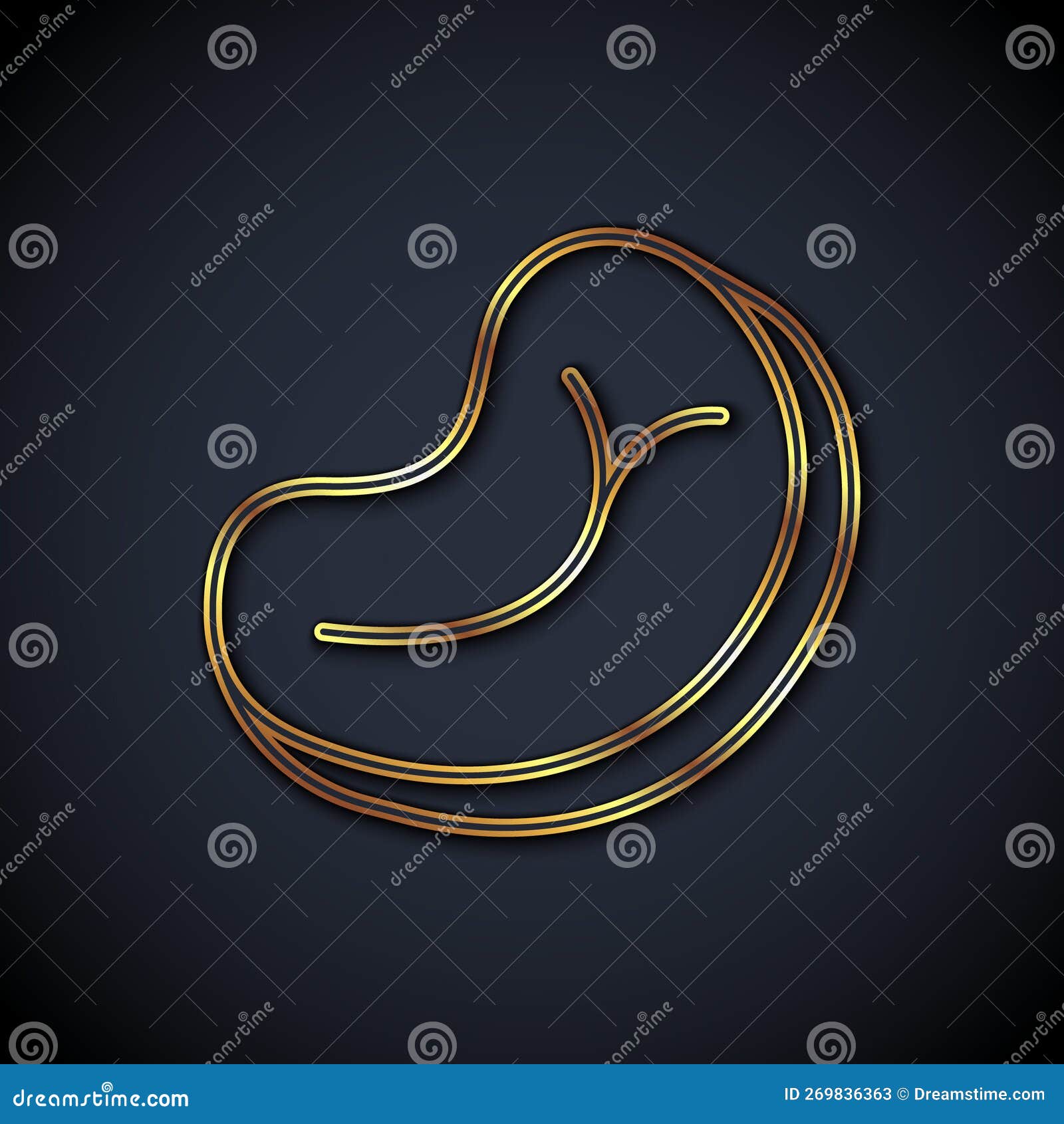 Gold Line Steak Meat Icon Isolated on Black Background. Vector Stock ...