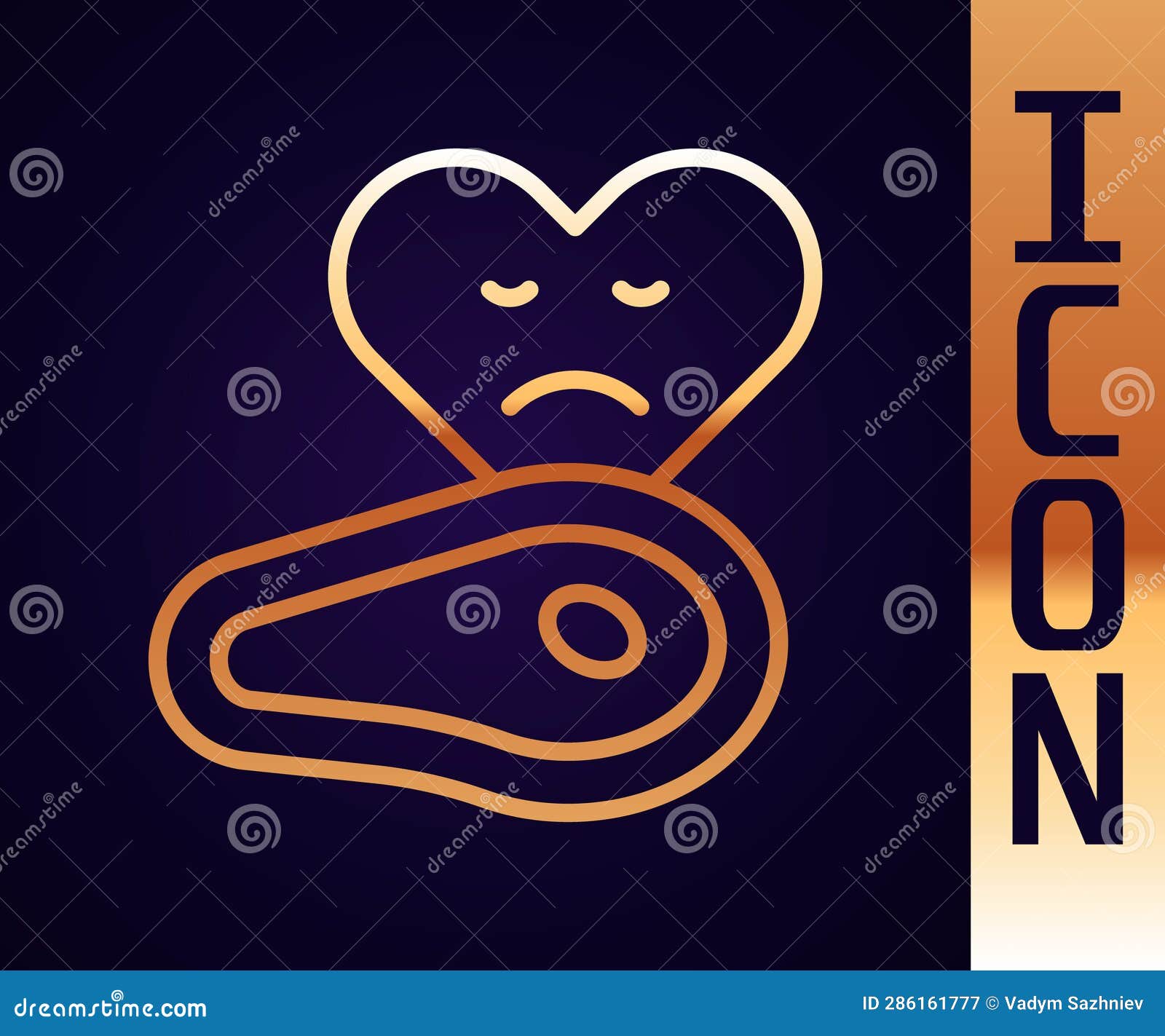 Gold Line Steak Meat Icon Isolated on Black Background. Vector Stock ...