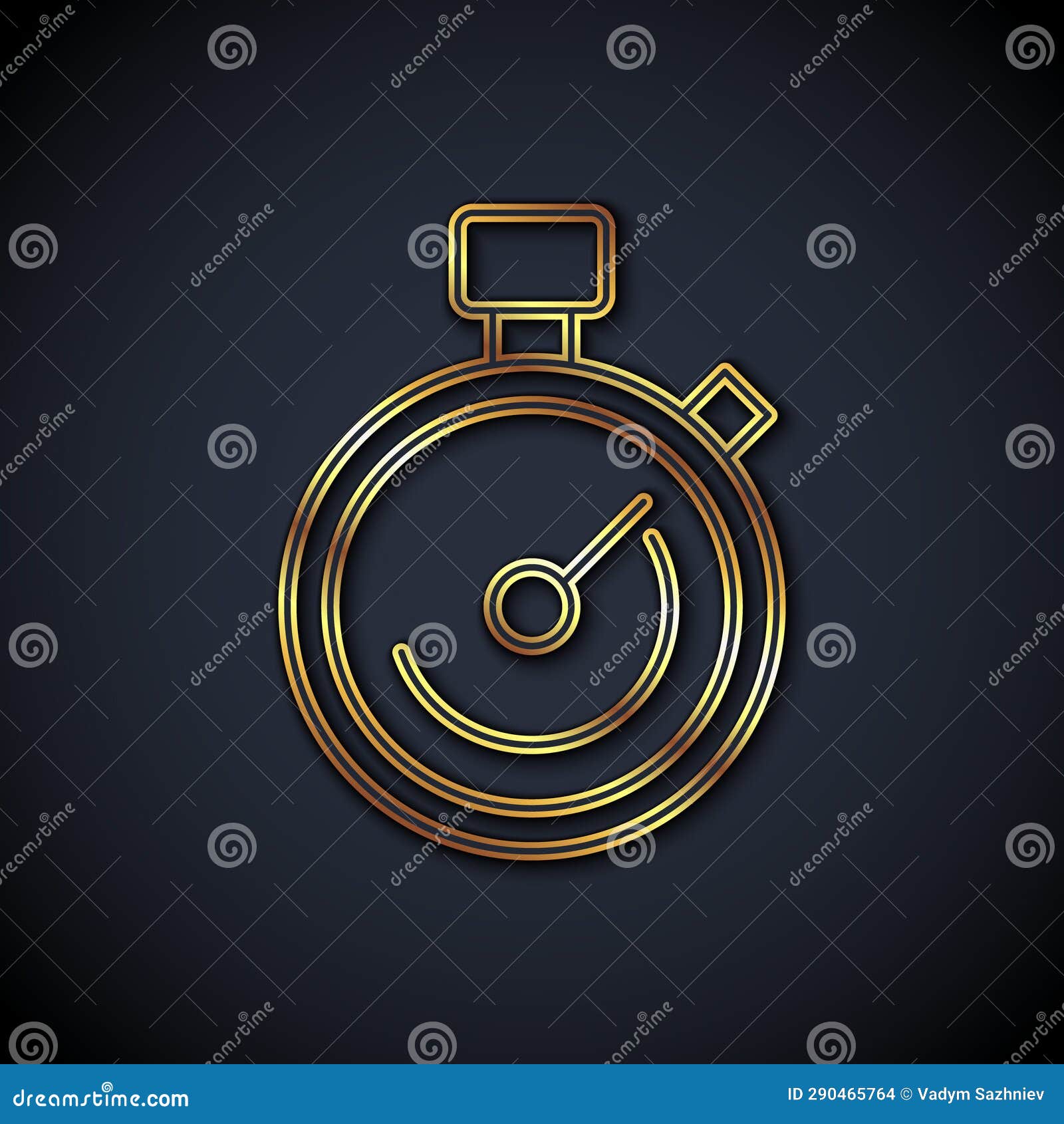Gold Line Stopwatch Icon Isolated On Black Background. Time Timer Sign ...