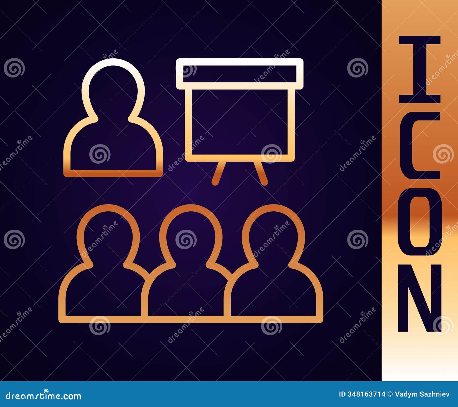 Gold Line Training, Presentation Icon Isolated on Black Background. Vector Stock Illustration ...