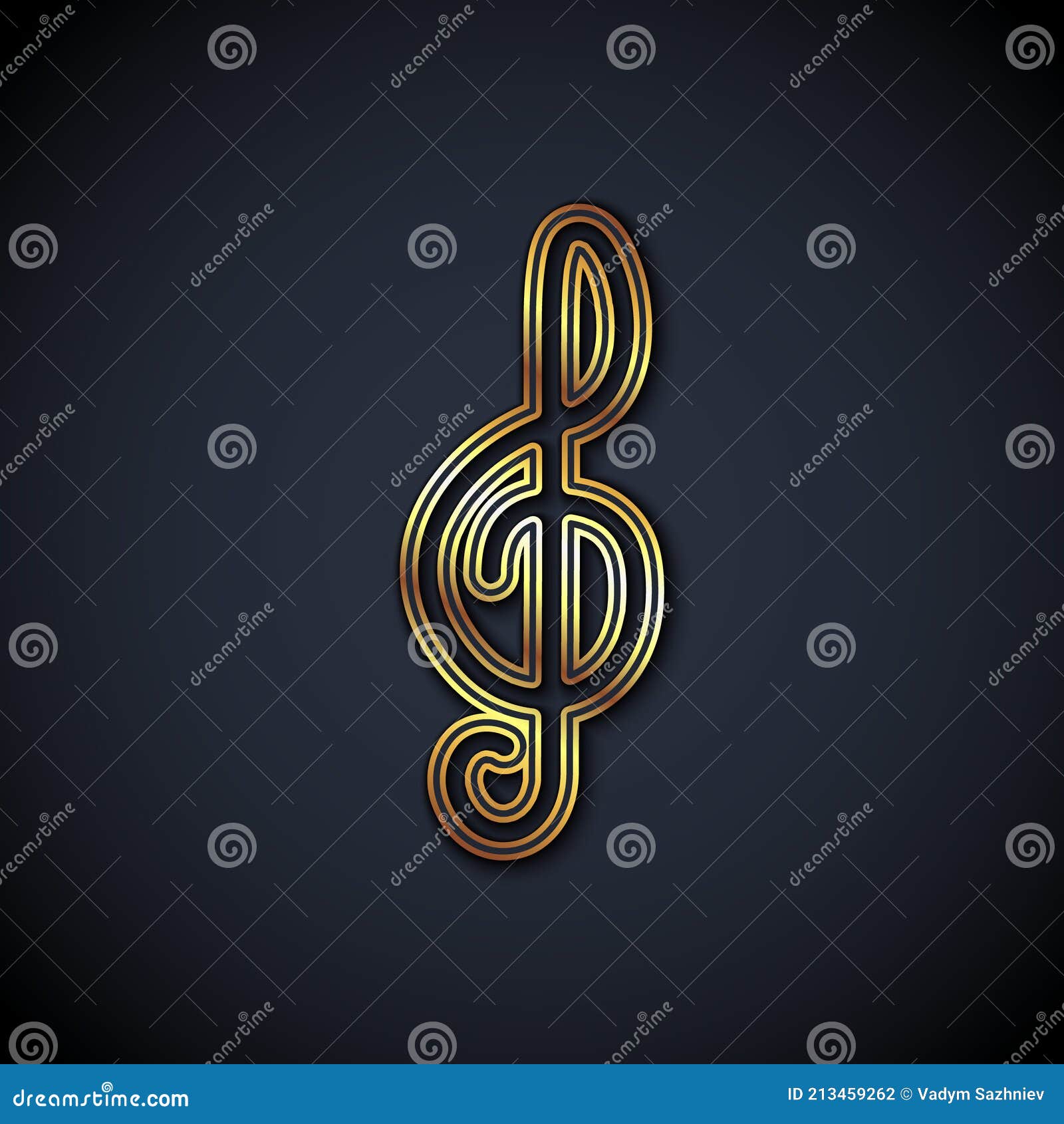Gold Line Treble Clef Icon Isolated on Black Background. Vector Stock ...