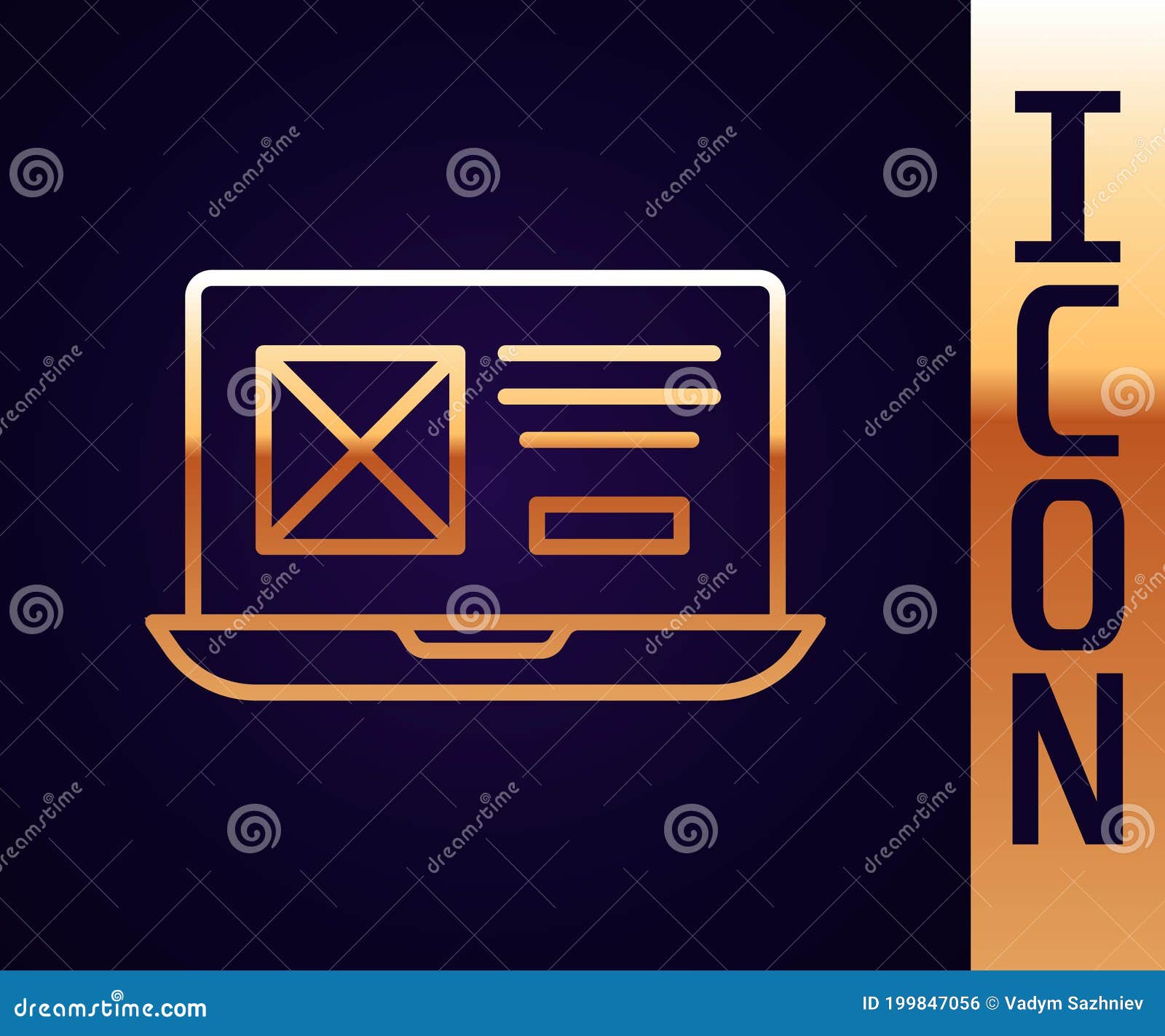 Gold Line UI or UX Design Icon Isolated on Black Background. Vector ...