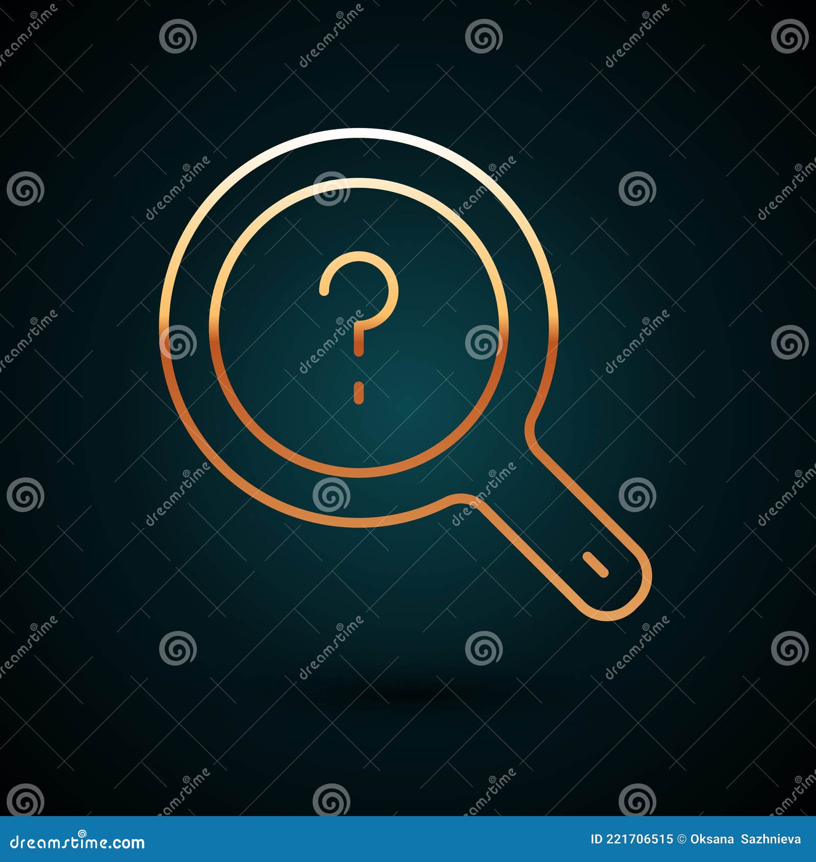 Gold Line Unknown Search Icon Isolated on Dark Blue Background ...