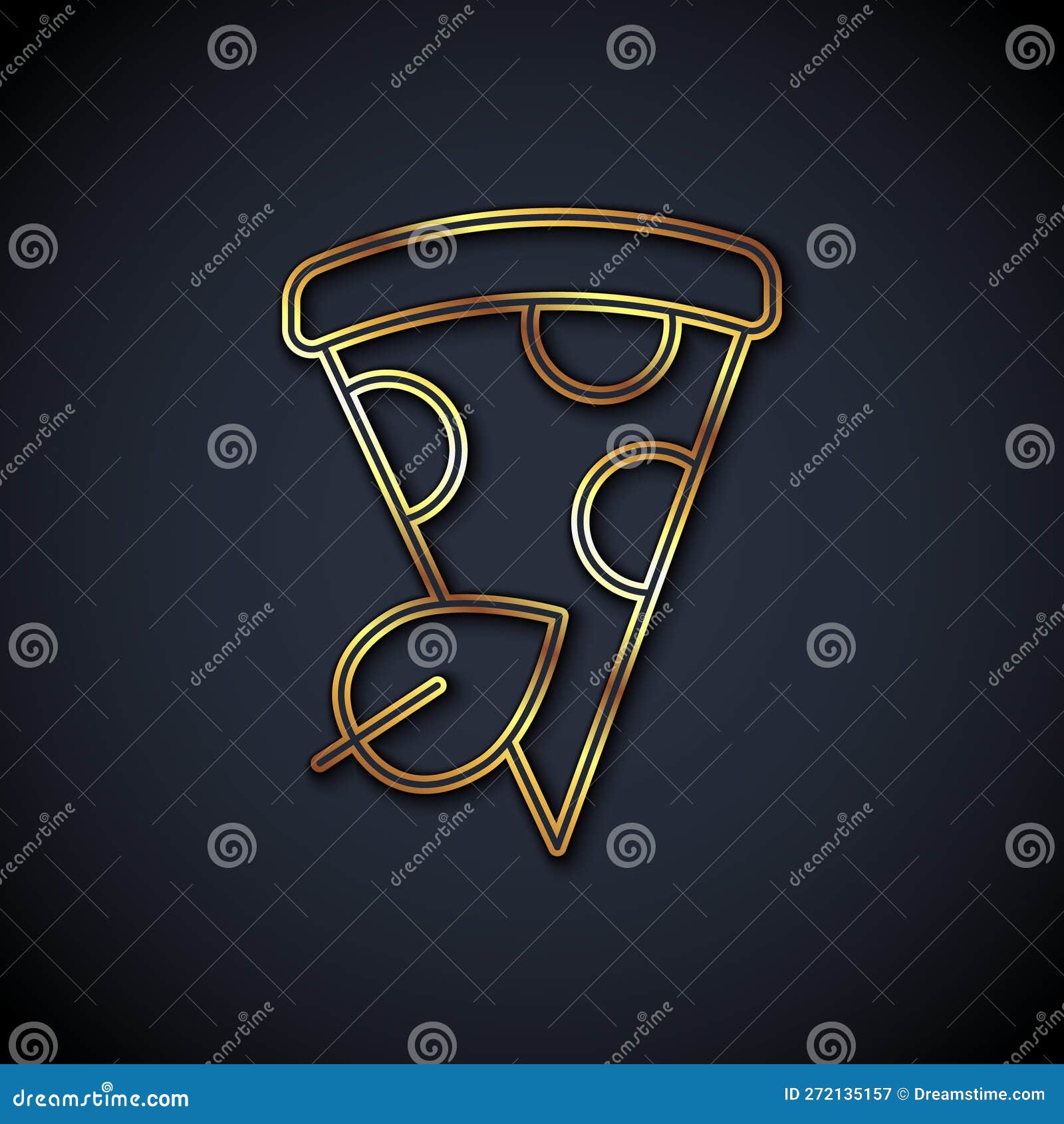 Gold Line Vegan Pizza Slice Icon Isolated on Black Background. Vector ...