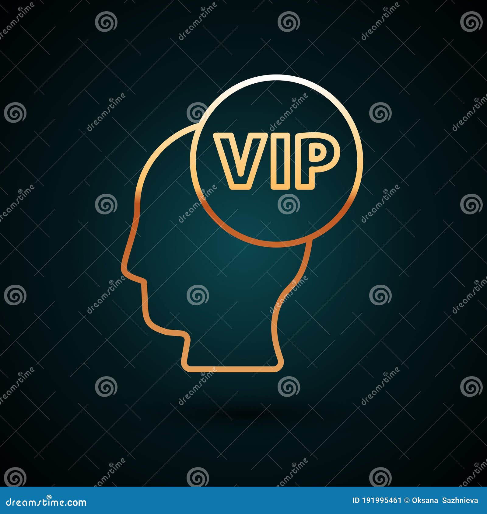 Gold Line Vip Inside Human Head Icon Isolated on Dark Blue Background ...
