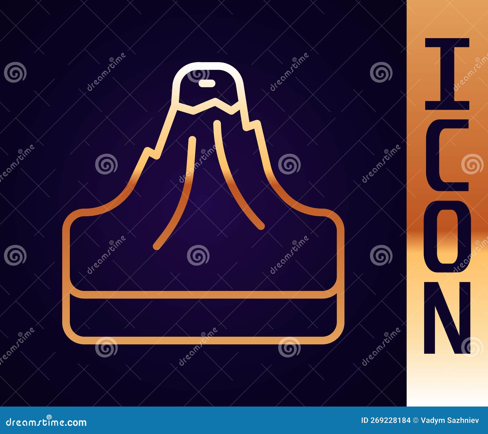 Gold Line Volcano Icon Isolated on Black Background. Vector Stock ...