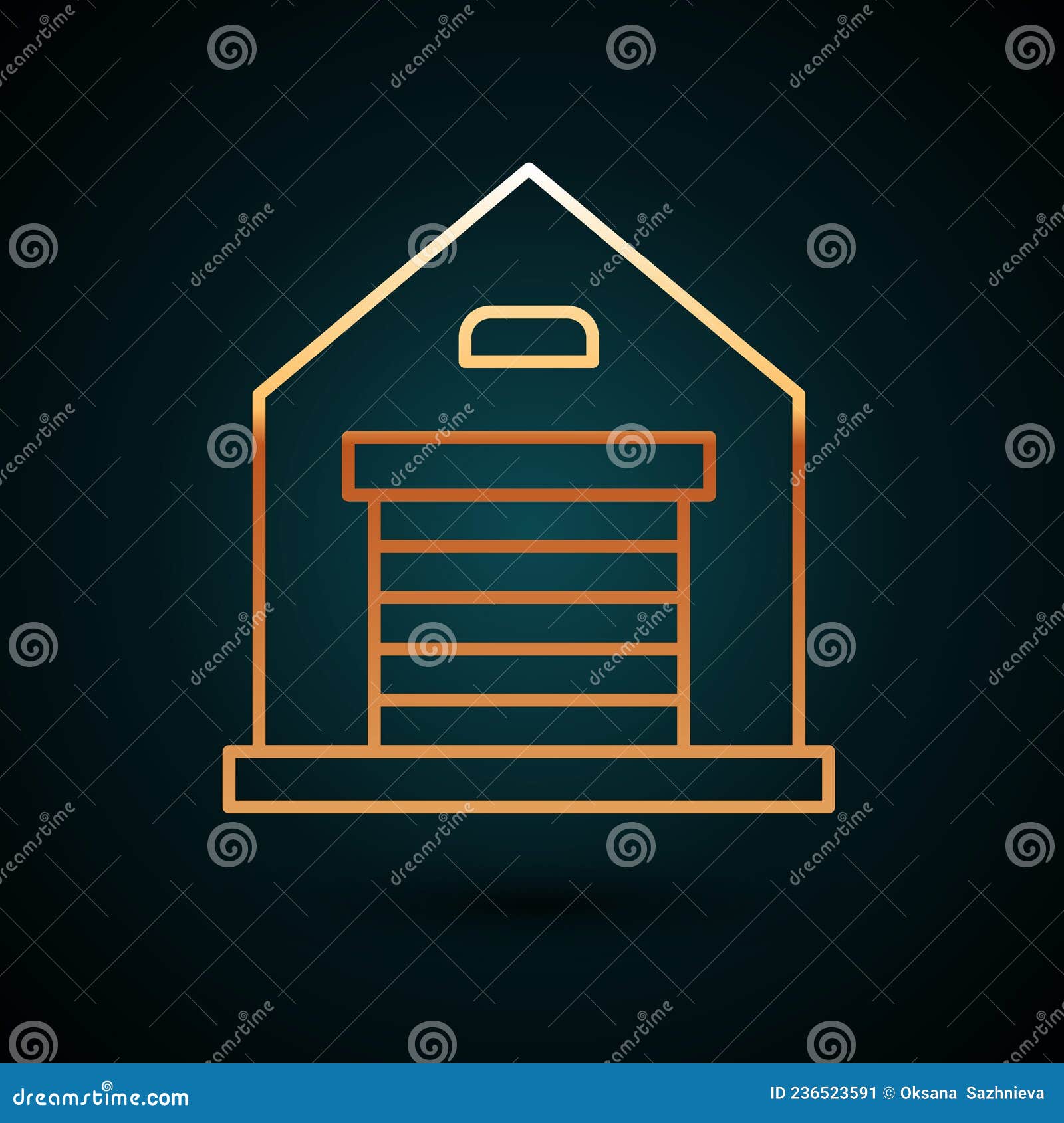 Gold Line Warehouse Icon Isolated on Dark Blue Background. Vector Stock ...