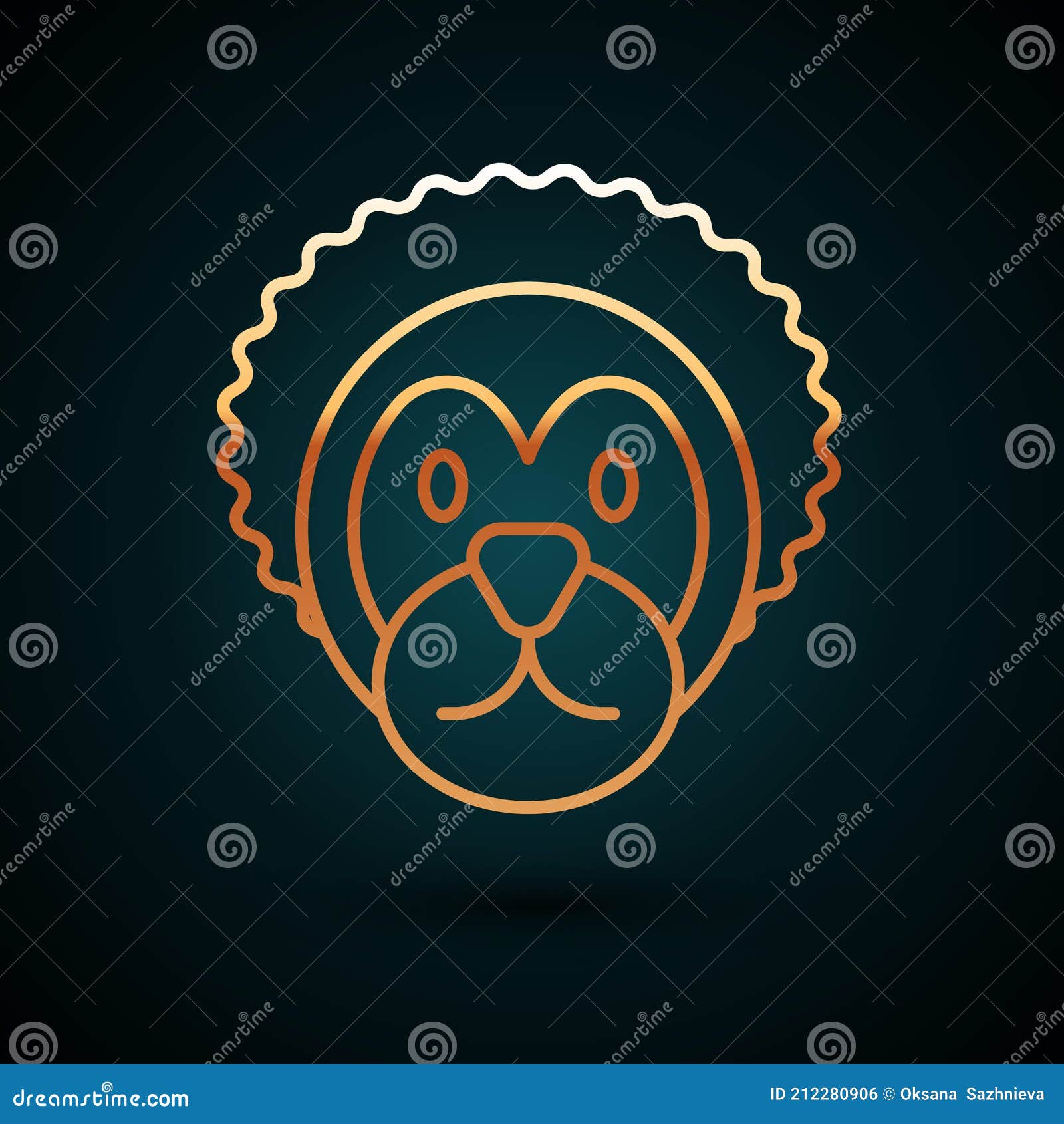 Gold Line Wild Lion Icon Isolated on Dark Blue Background. Vector Stock ...