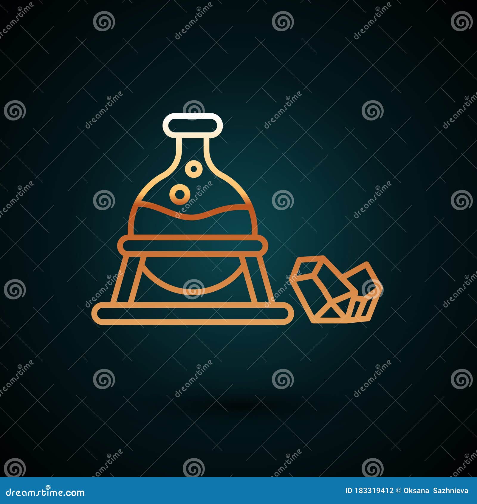 Gold Line Witch Cauldron and Magic Stone Icon Isolated on Dark Blue Background. Vector Stock ...