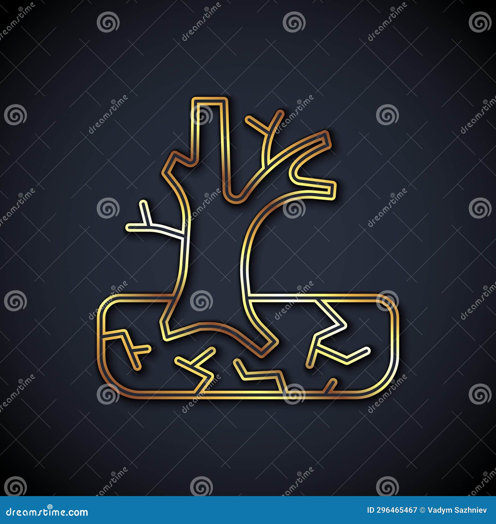 Gold Withered Tree Icon Isolated On Black Background. Bare Tree. Dead ...