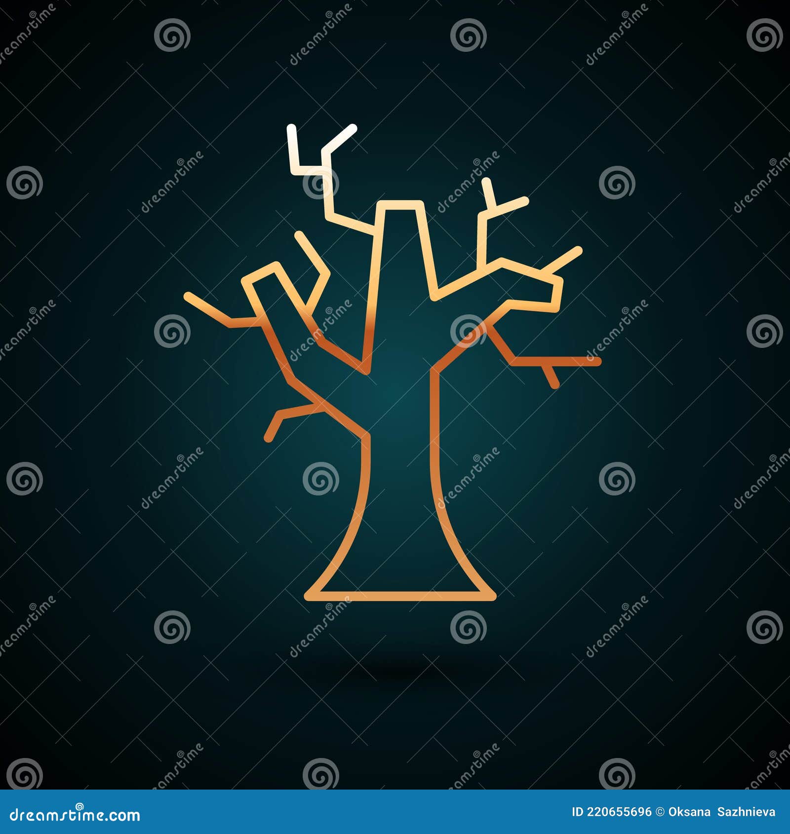 Gold Line Withered Tree Icon Isolated on Dark Blue Background. Bare ...