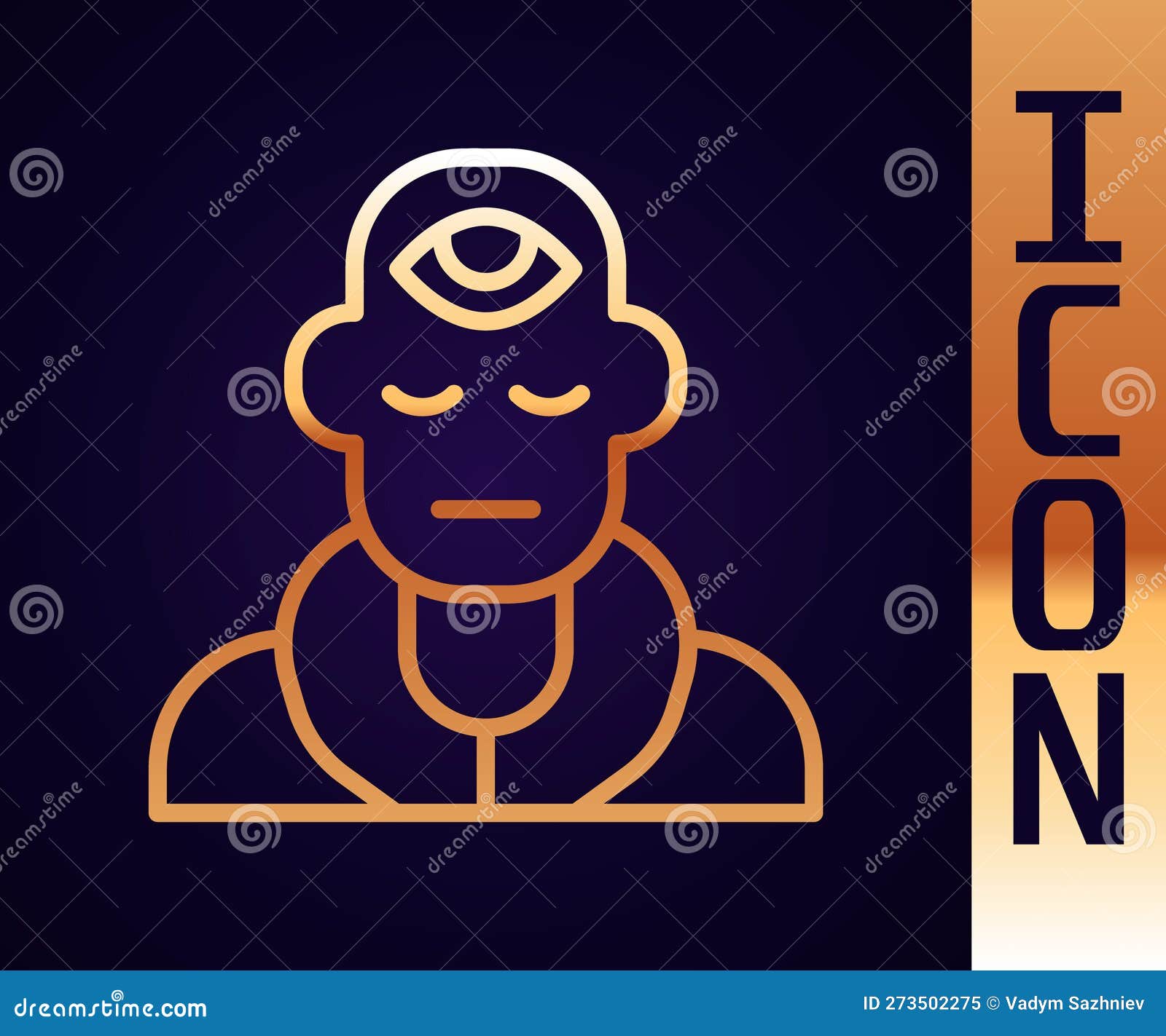 Gold Line Wizard Warlock Icon Isolated on Black Background. Vector ...