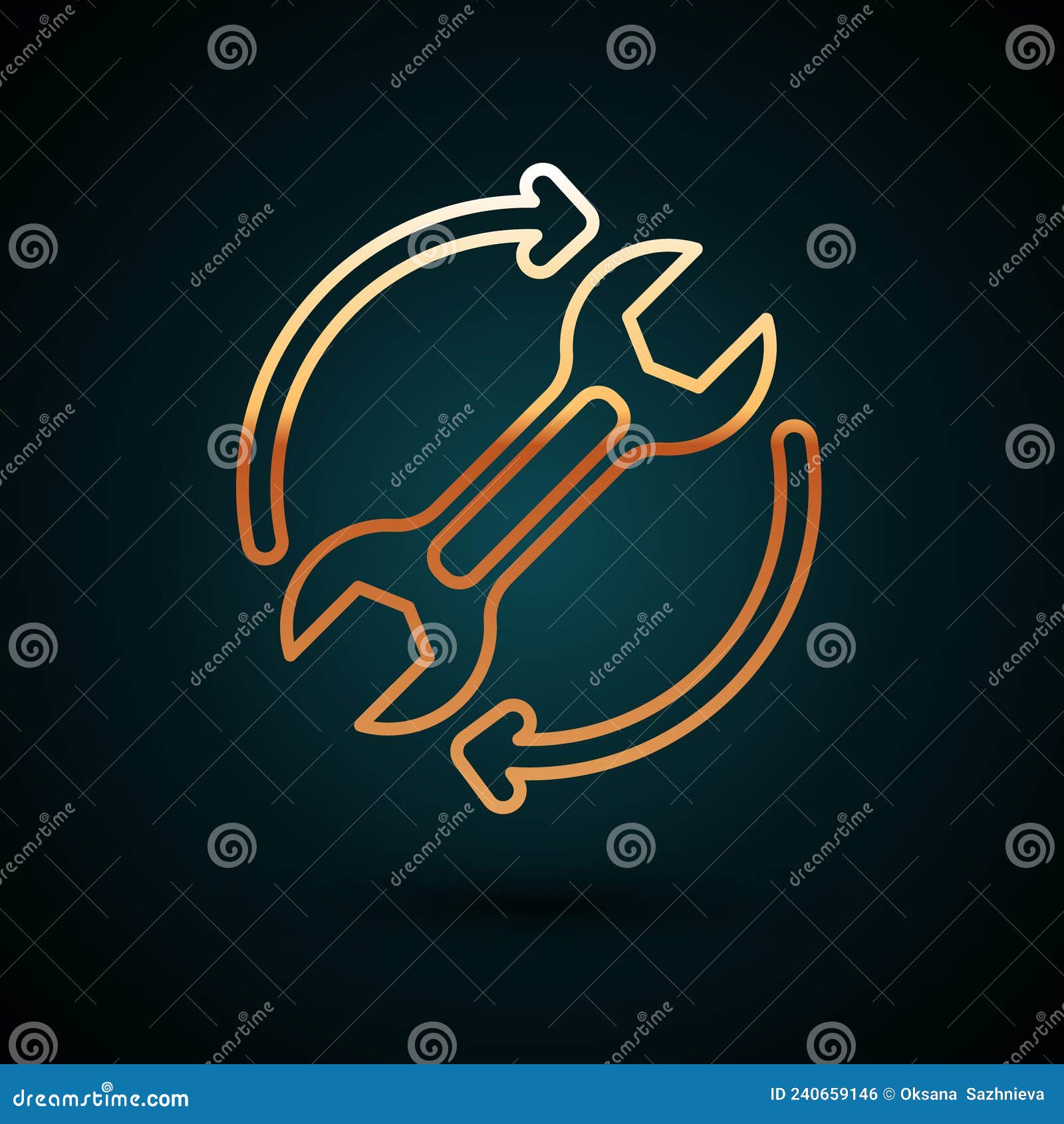 Gold Line Wrench Spanner and Arrows As Workflow Icon Isolated on Dark ... Gold Line Wrench Spanner and Arrows As Workflow Icon Isolated on Dark ...