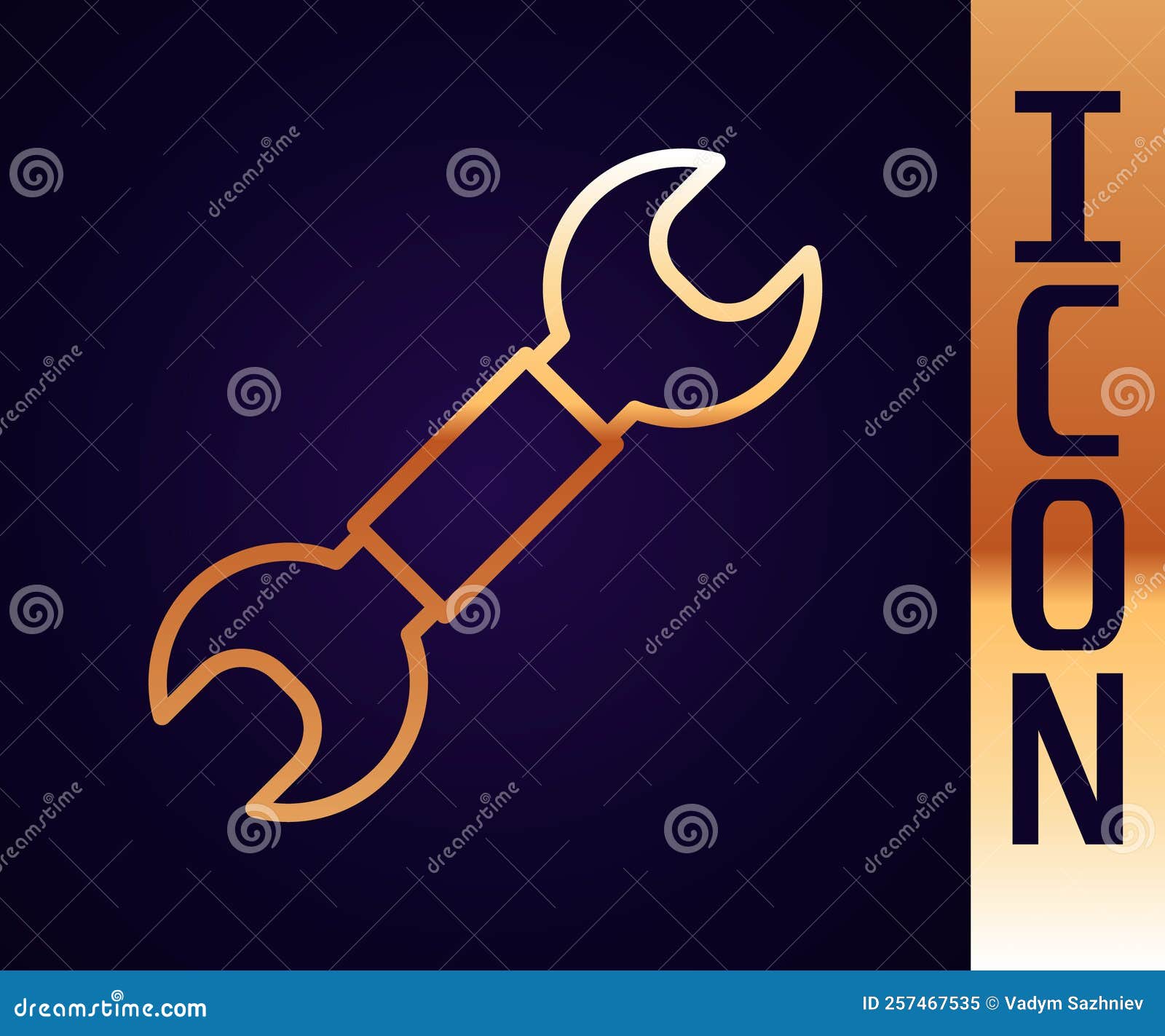 Gold Line Wrench Spanner Icon Isolated on Black Background. Spanner ... Gold Line Wrench Spanner Icon Isolated on Black Background. Spanner ...