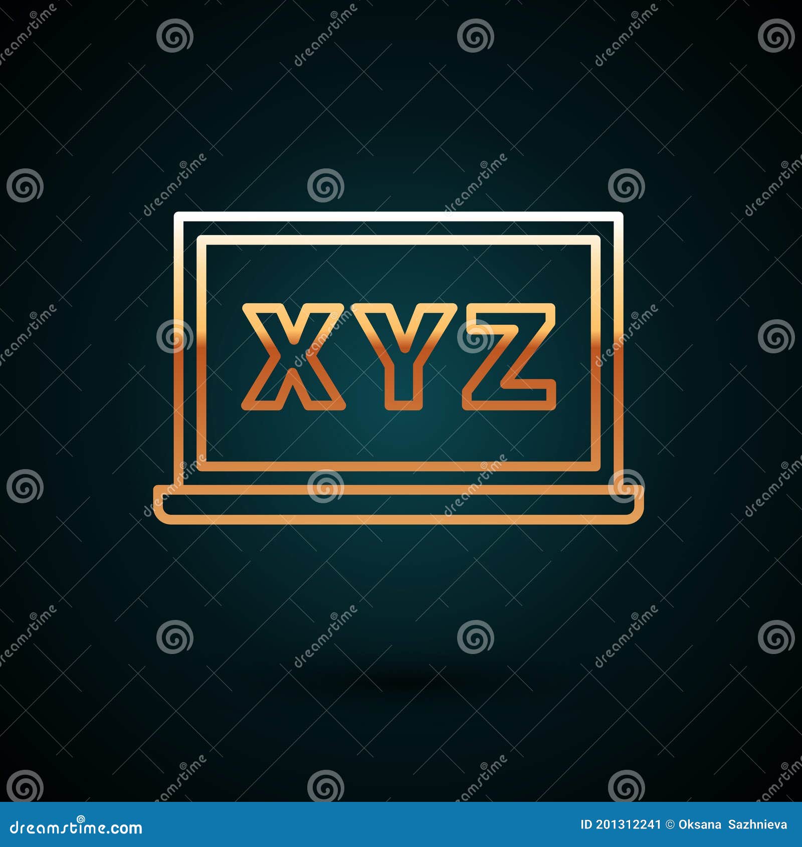 Gold Line XYZ Coordinate System on Chalkboard Icon Isolated on Dark ...