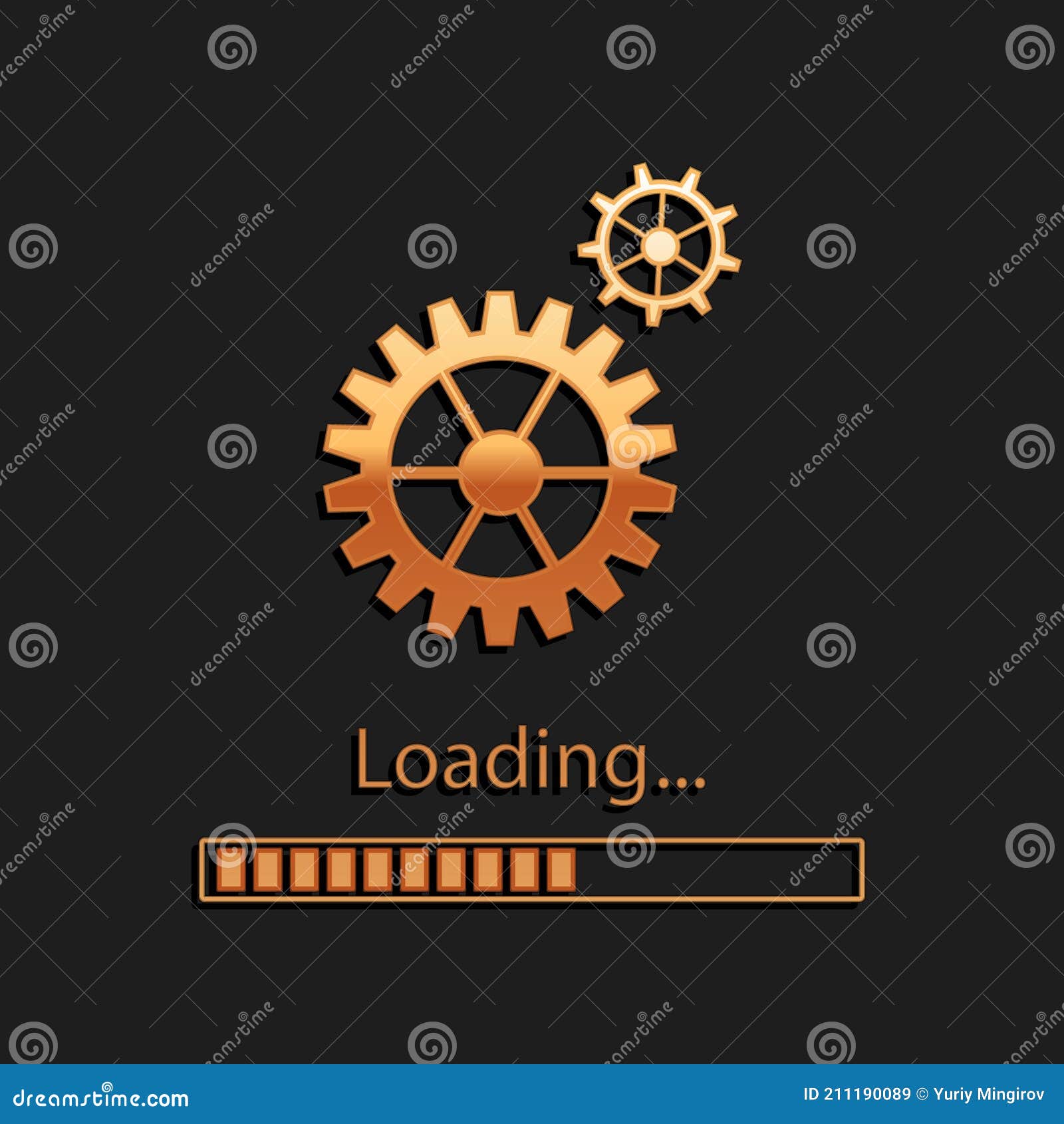 Gold Loading And Gear Icon Isolated On Black Background. Progress Bar ... Gold Loading And Gear Icon Isolated On Black Background. Progress Bar ...