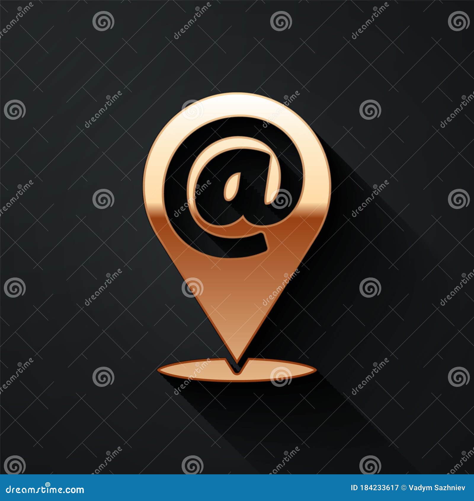 Gold Location and Mail and E-mail Icon Isolated on Black Background ...