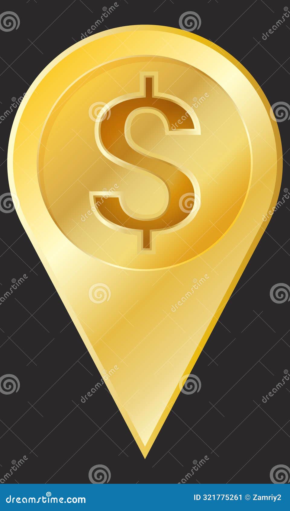 Gold Location Pointer with Dollar Symbol on it Stock Vector ...