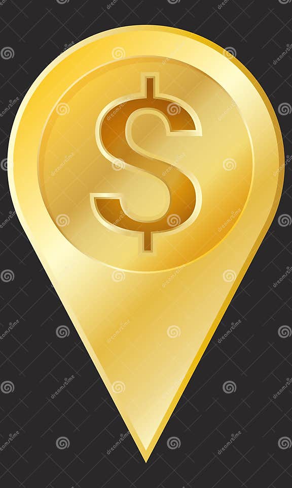 Gold Location Pointer with Dollar Symbol on it Stock Vector ...