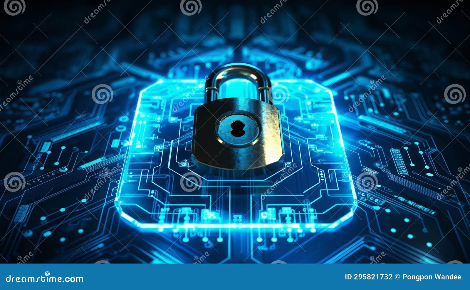 A Gold Lock on a Blue Circuit Board with Binary Code, Symbolizing ...