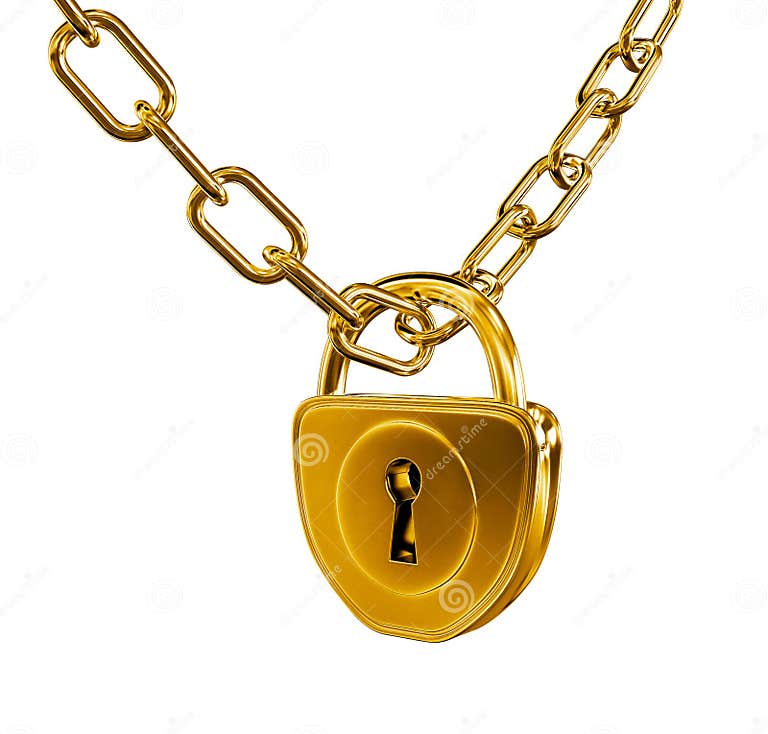 Gold Lock with Chain Isolated Stock Illustration - Illustration of ...