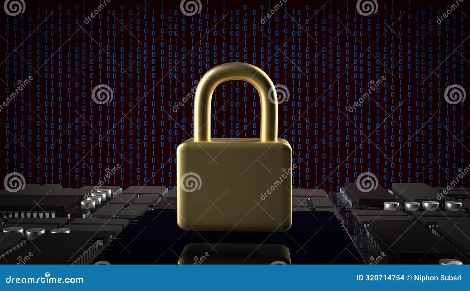 The Gold Lock and PCB Board for it Security Concept 3d Rendering Stock ...