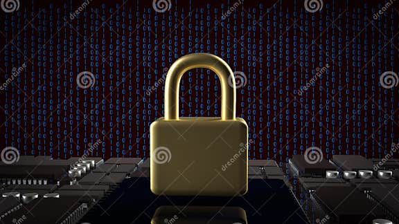 The Gold Lock and PCB Board for it Security Concept 3d Rendering Stock ...