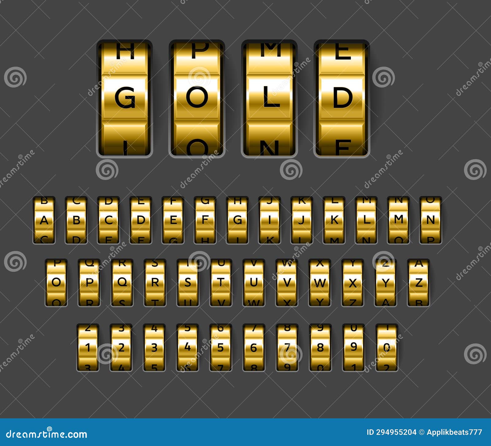 Gold Locks Combination. Realistic Rotating Secret Unlock Code Font ...
