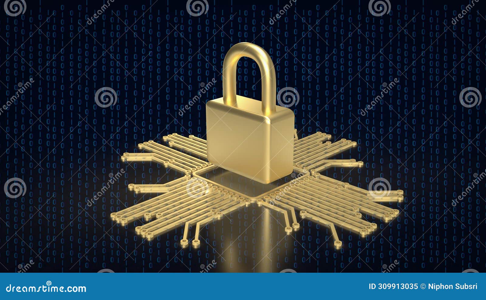 The Gold Logic and Lock for it Security or Technology Concept 3d ...